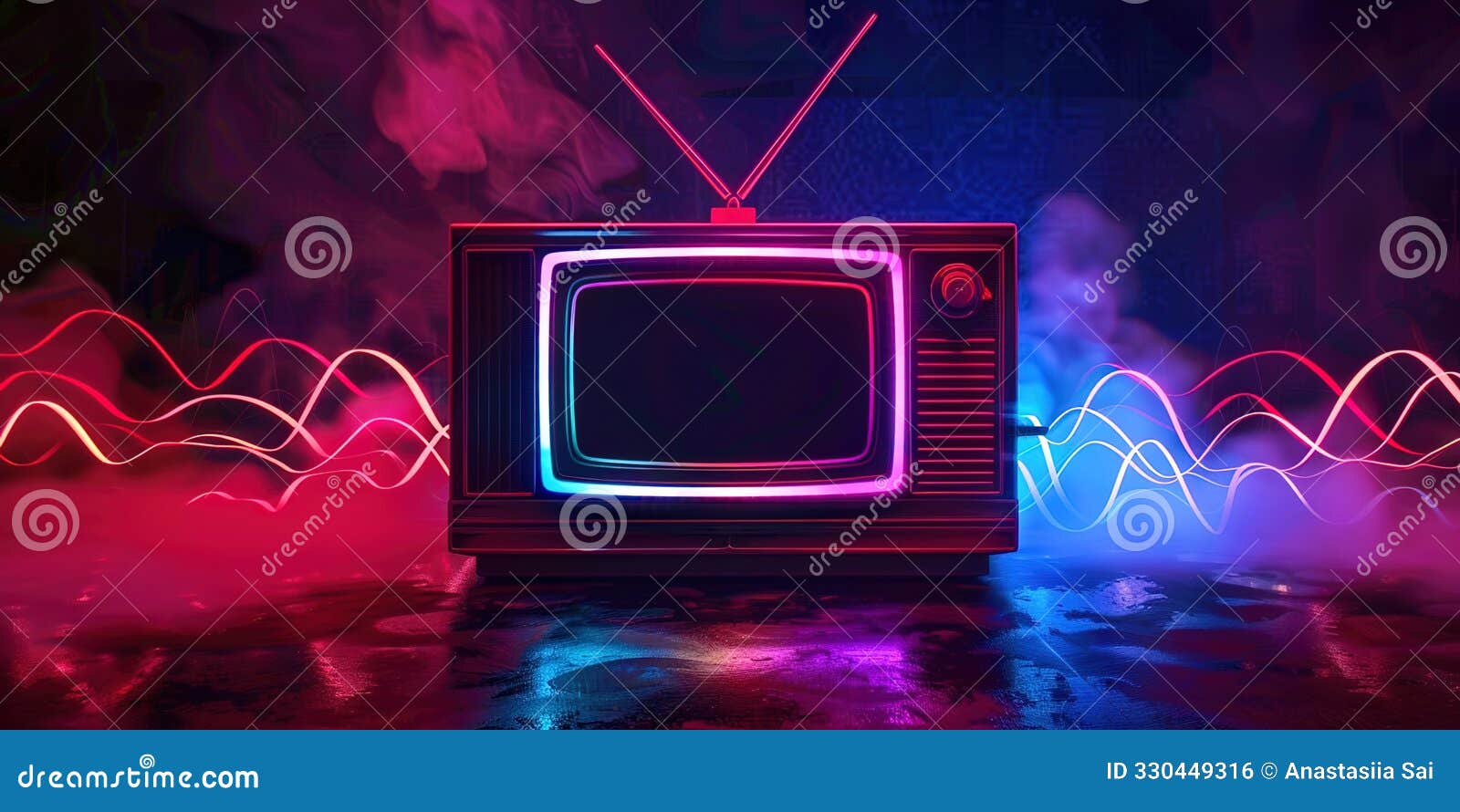 Antique TV on a Neon Background Stock Photo - Image of video, blue ...