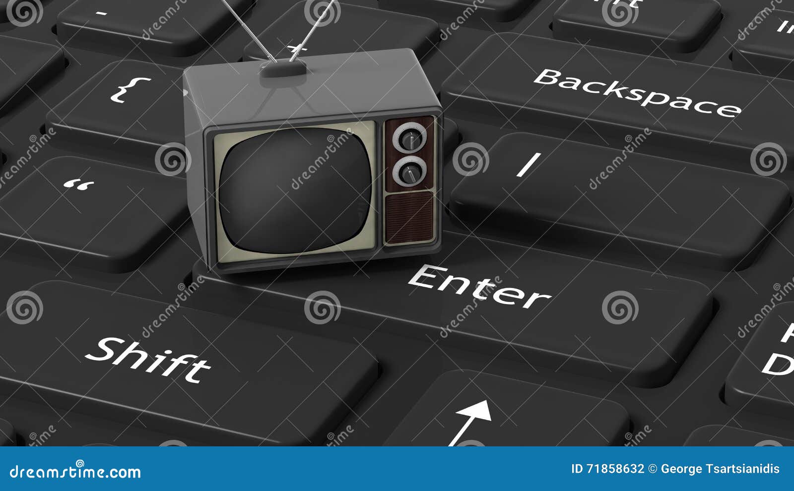 Antique TV Set, on Computer S Keyboard. Stock Illustration ...