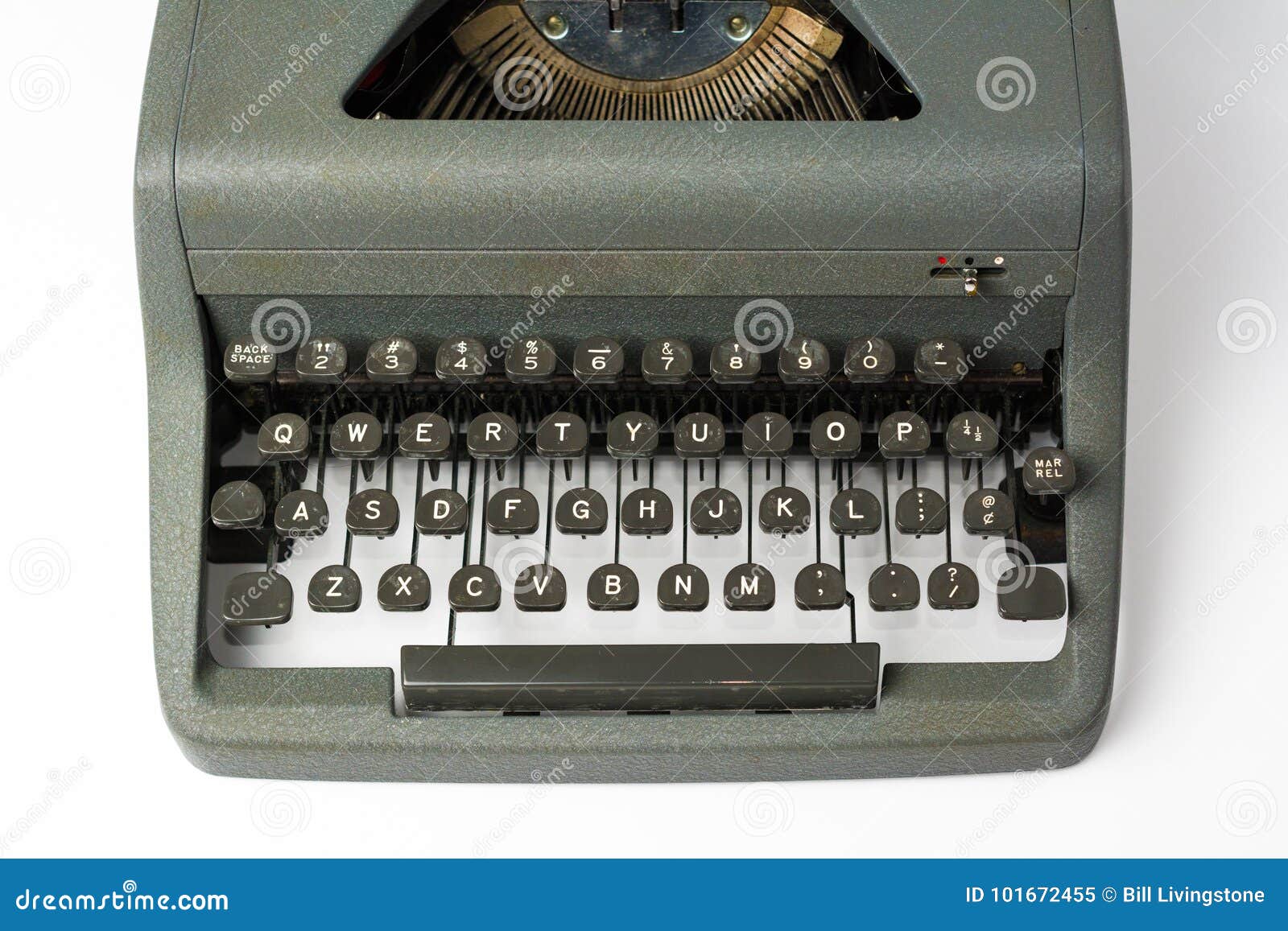 Antique Typewriter on White Background Perspective Close Up on K Stock ...