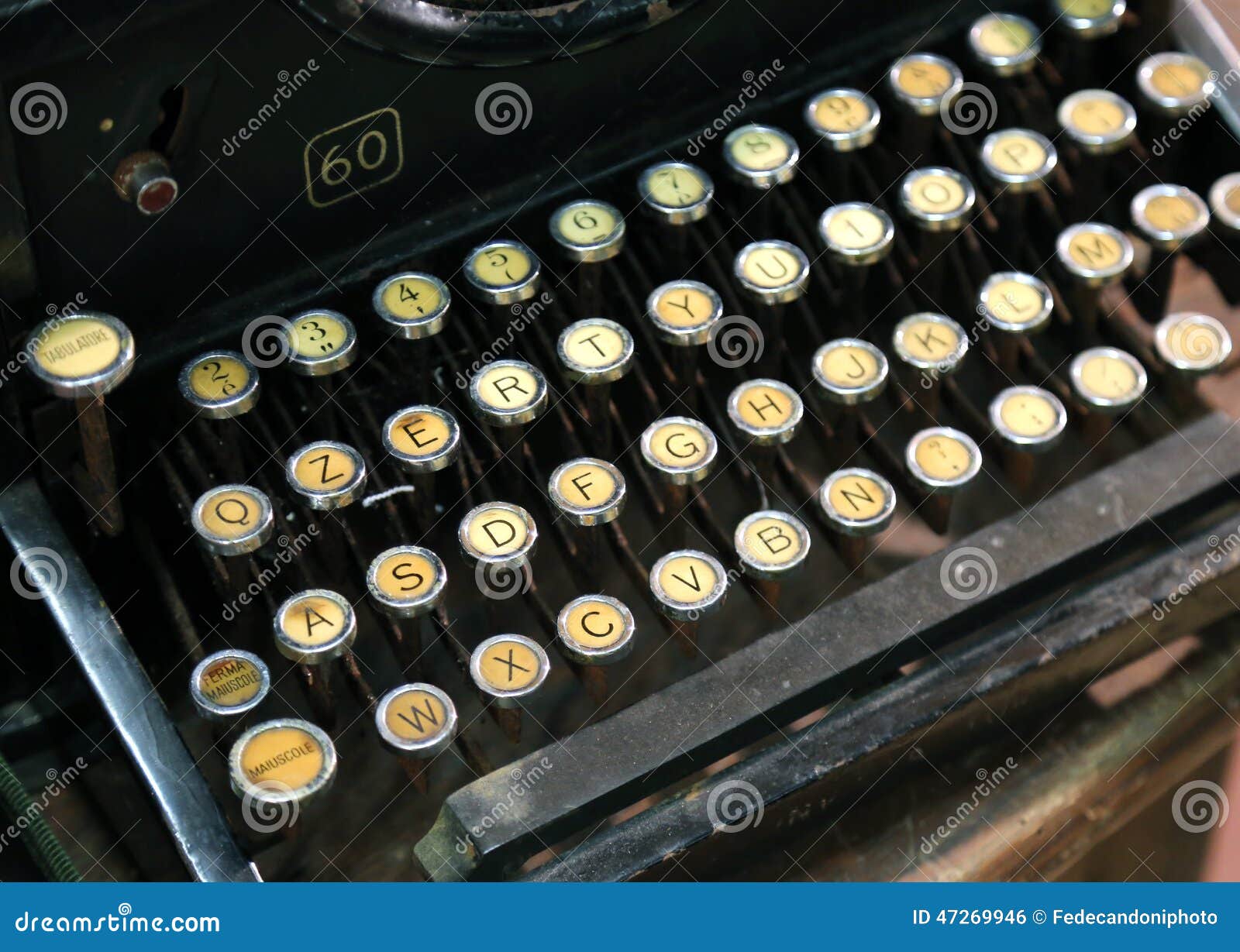 Antique Typewriter with White Keys Stock Photo - Image of typewriter ...