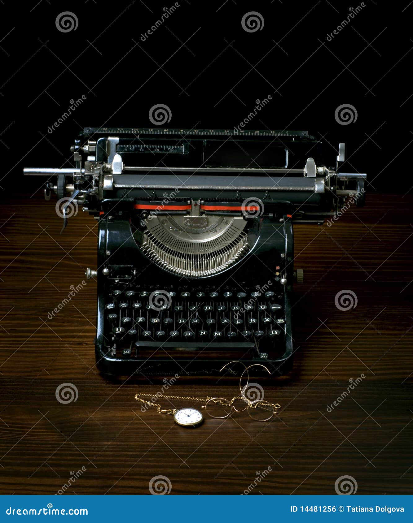Antique Typing Machine with Glasses and Watches Stock Photo - Image of ...