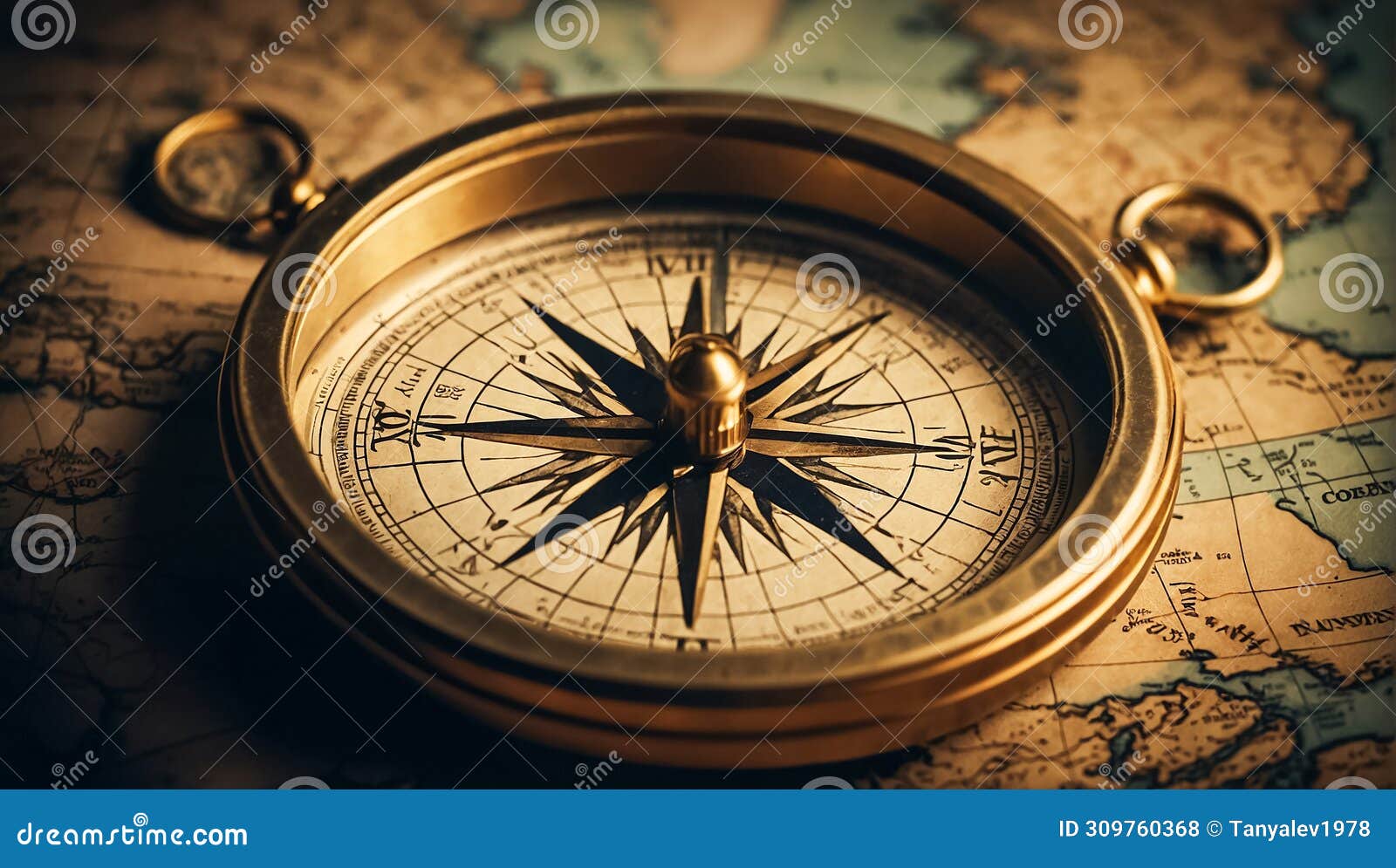 Antique Vintage Compass, World Map Design Antique Geography Stock ...