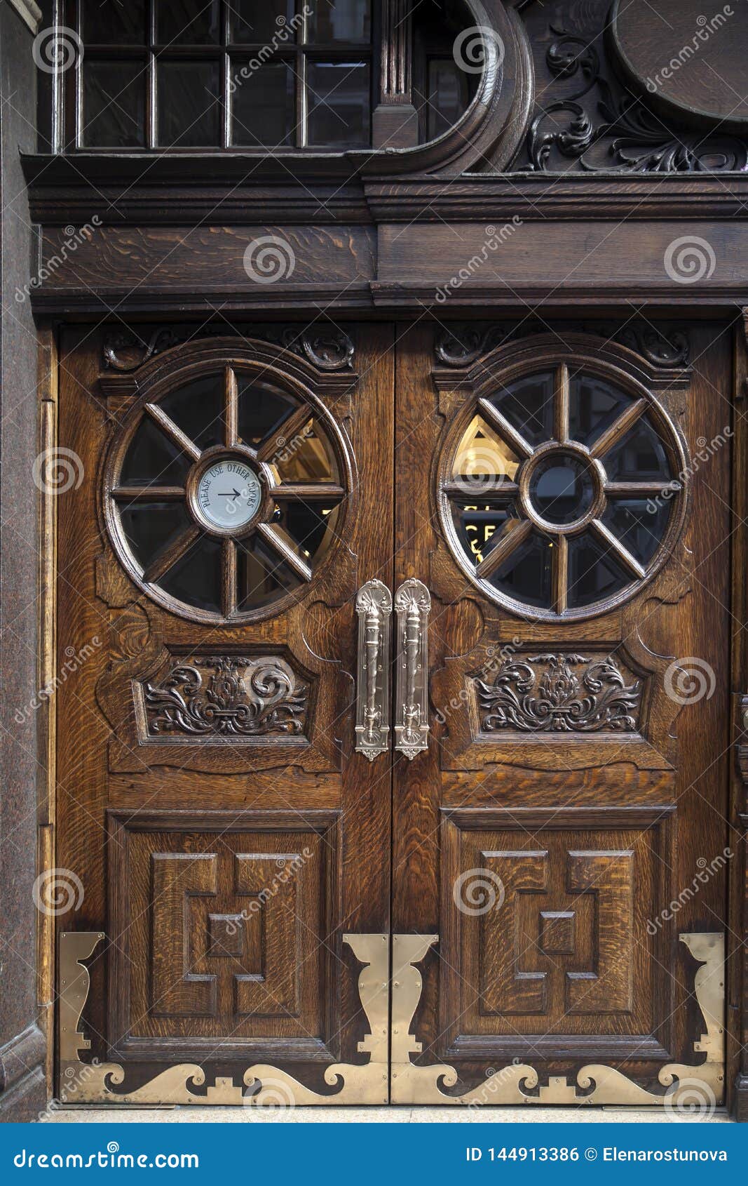 Antique Vintage Door with a Round Window Stock Photo - Image of facade ...