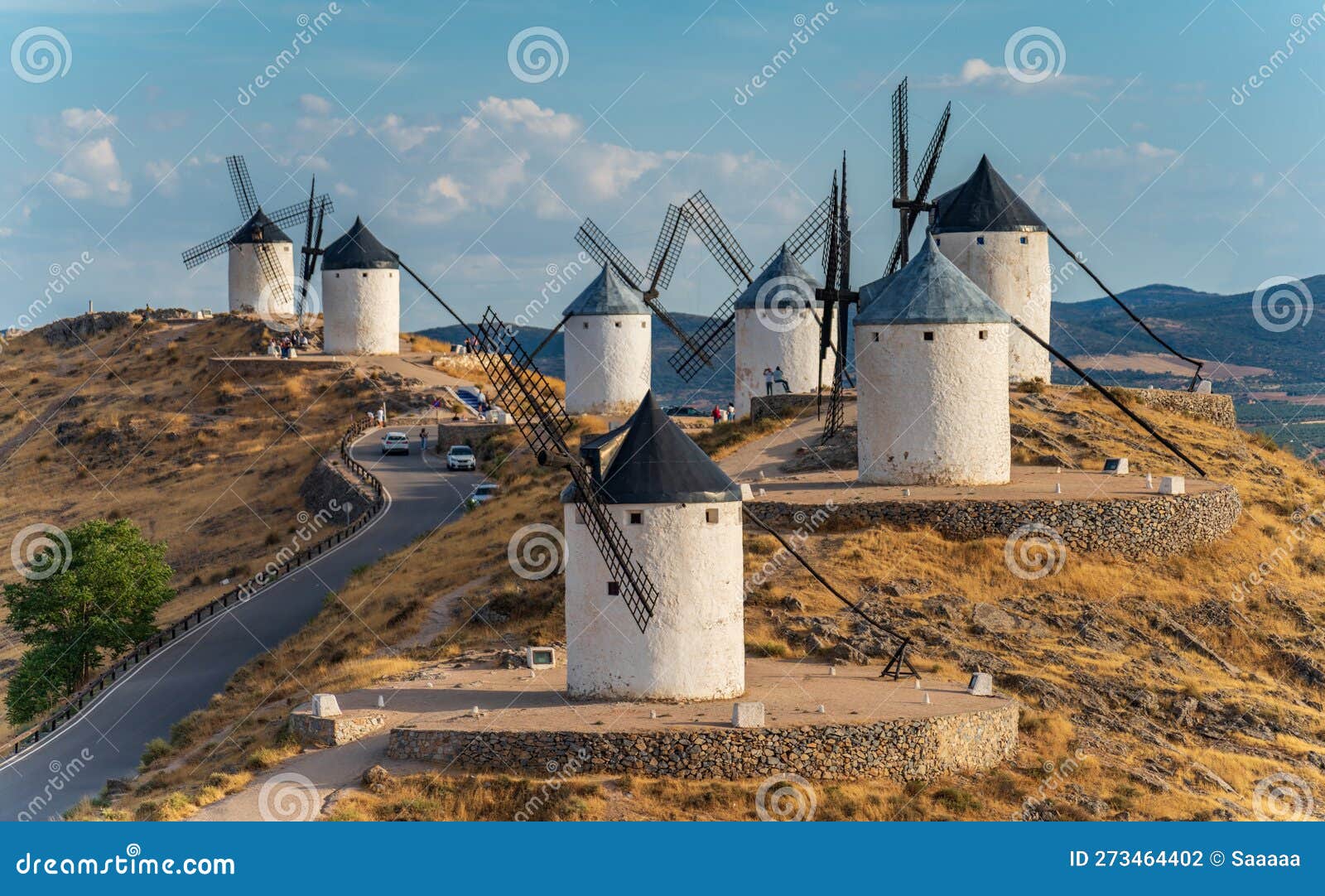 Antique Vintage Windmill Array Over the Hill in Consuegra Stock Photo ...