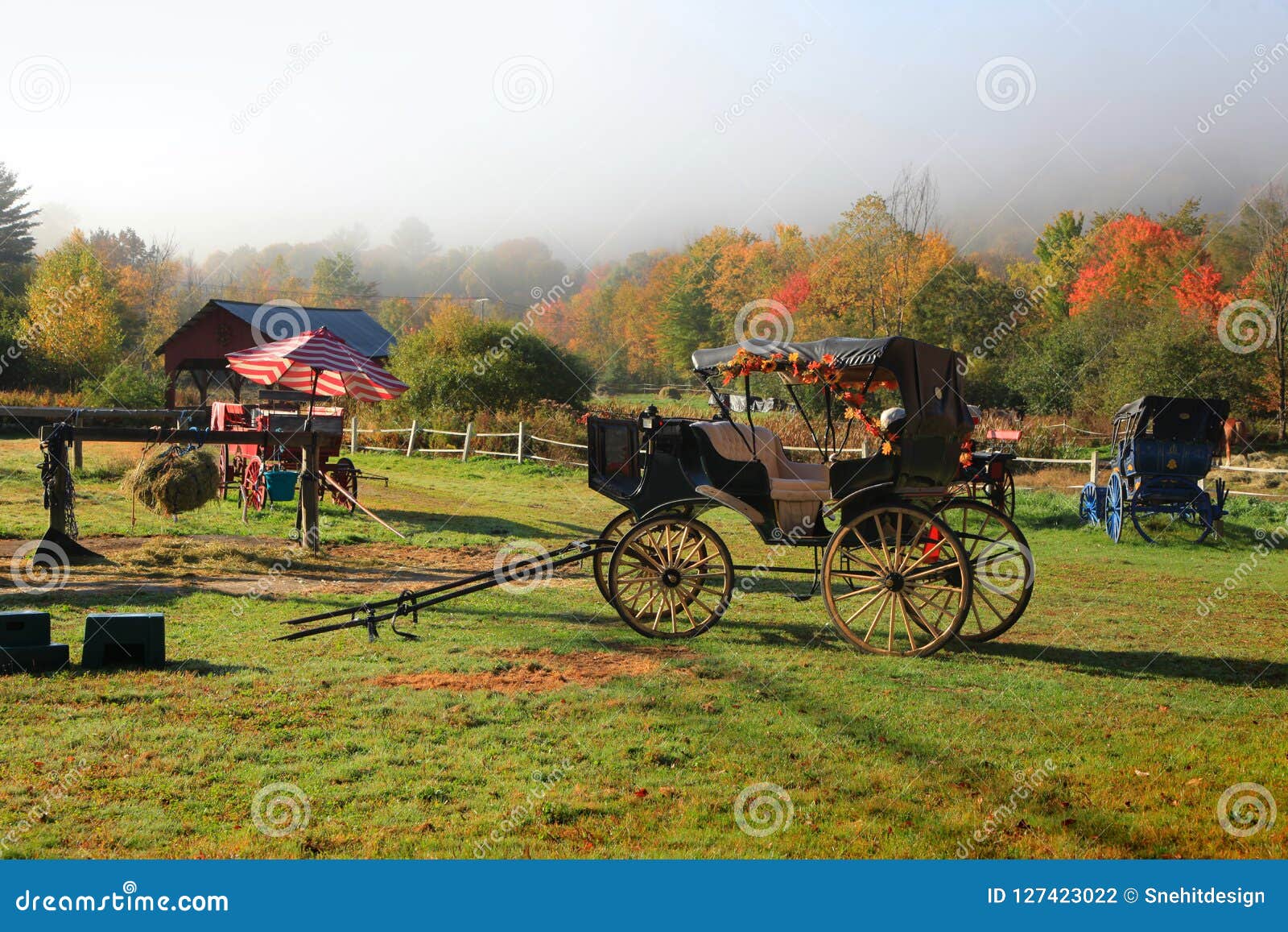 Antique Wagon Under Colorful Trees in Autumn Time Stock Photo - Image ...