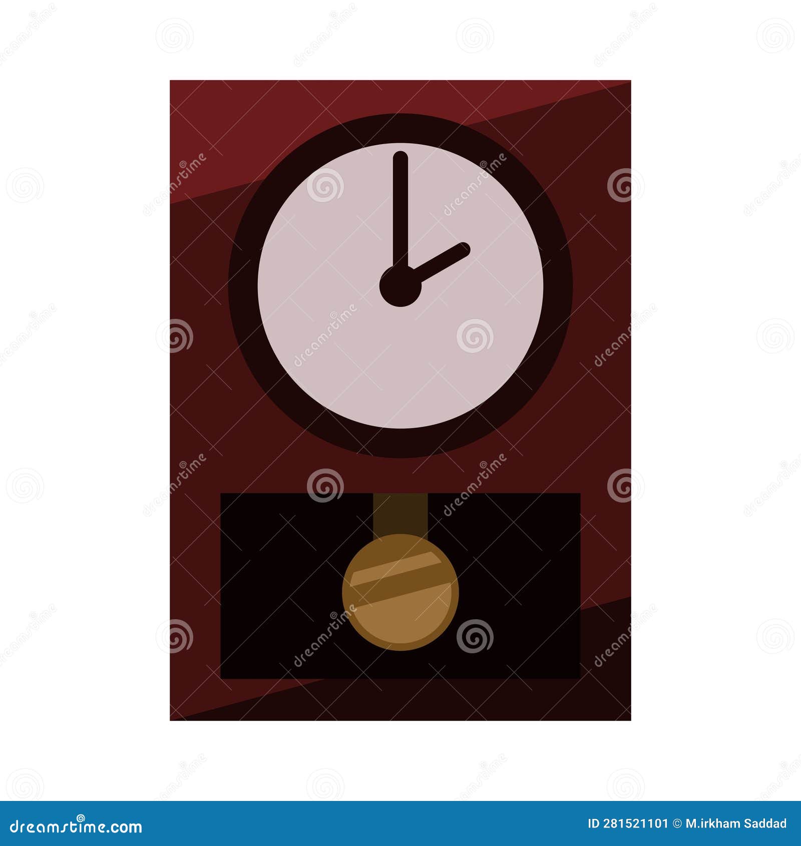 Antique Wall Clock in Flat Design Style. Showing Two O Clock. Vector ...