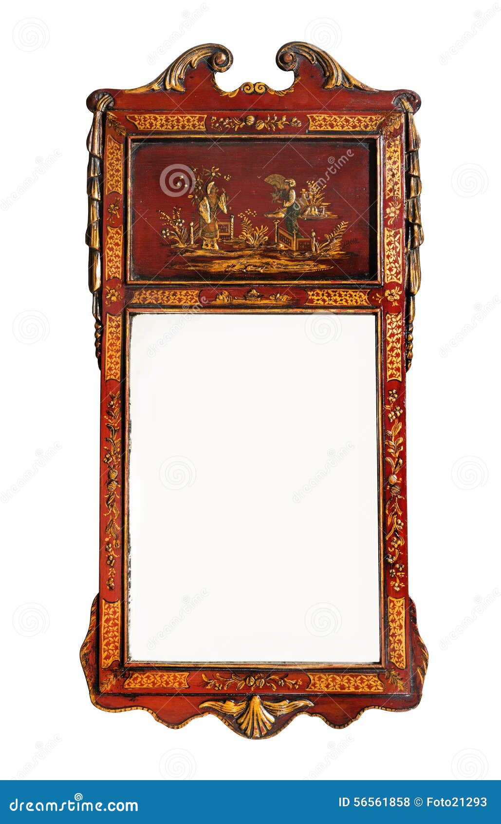 Antique Wall Mirror with Original Glass Chinese Red Laquer Stock Photo ...