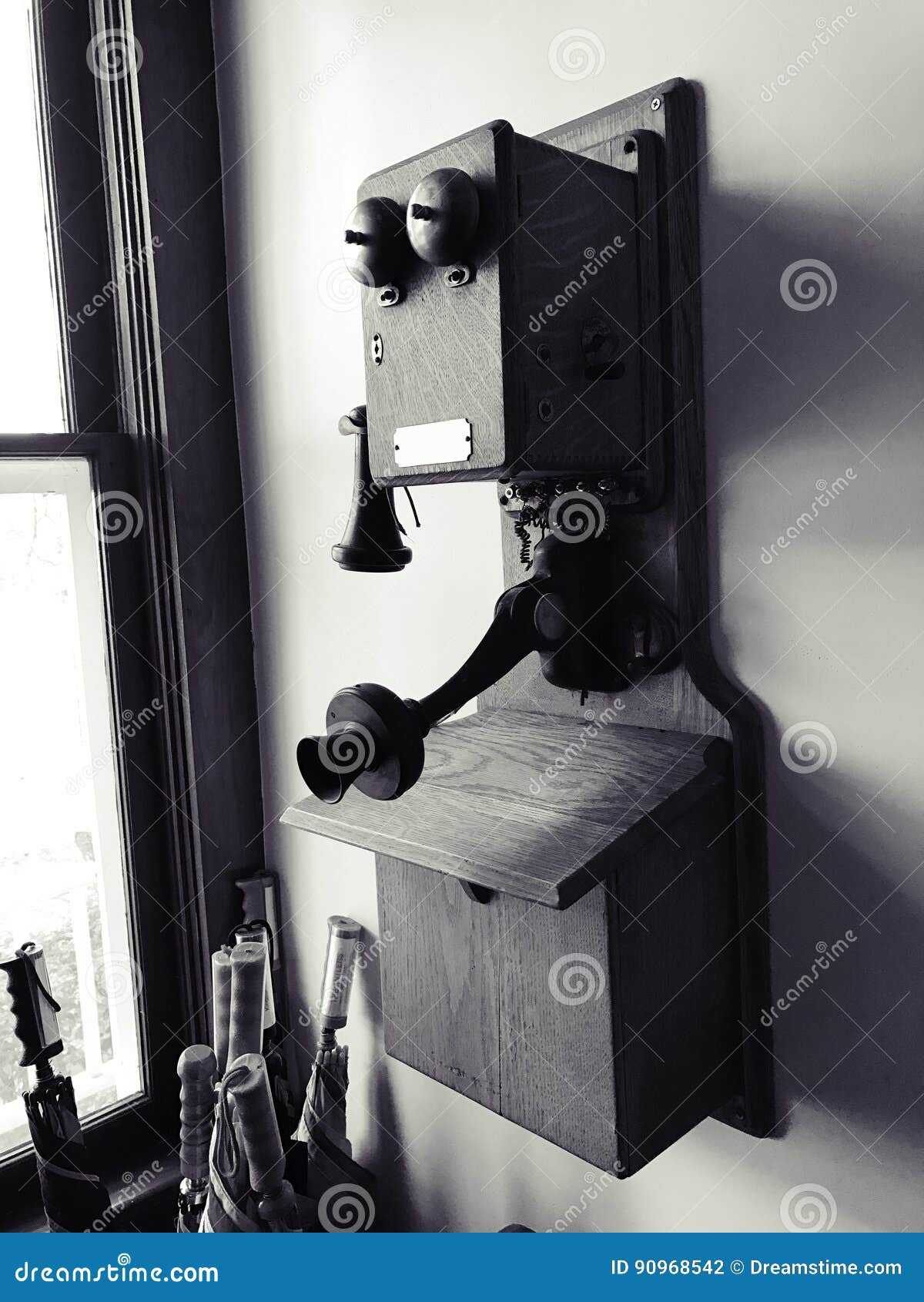 Antique wall telephone stock photo. Image of vintage - 90968542