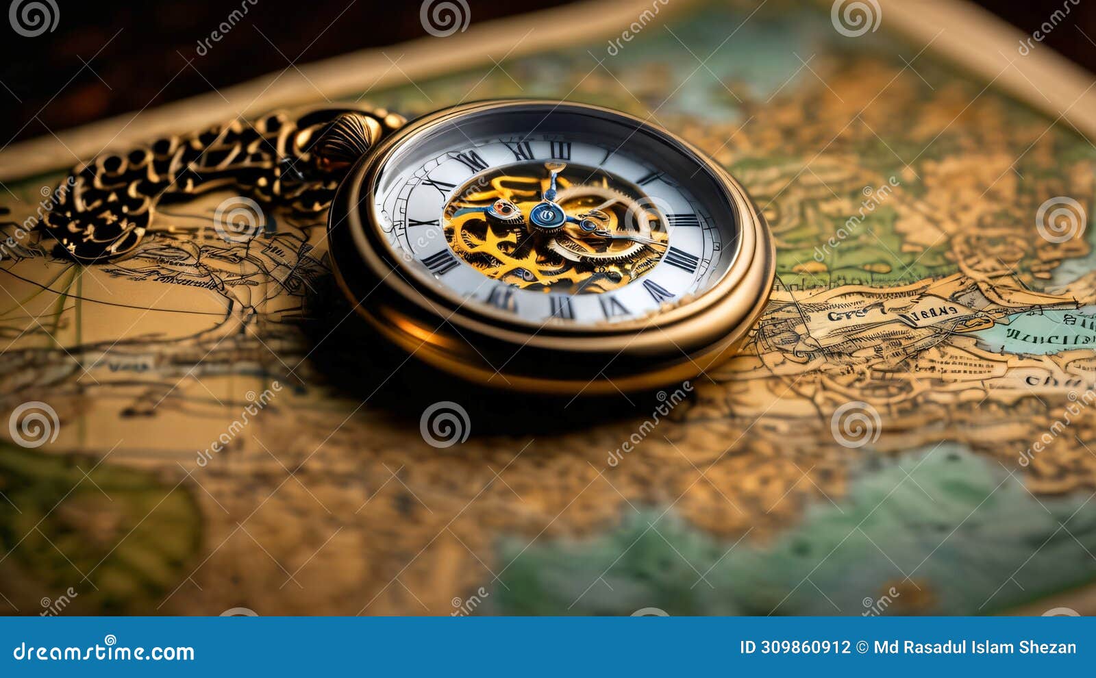 Antique Watch on Classic Map Stock Photo - Image of classic, created ...