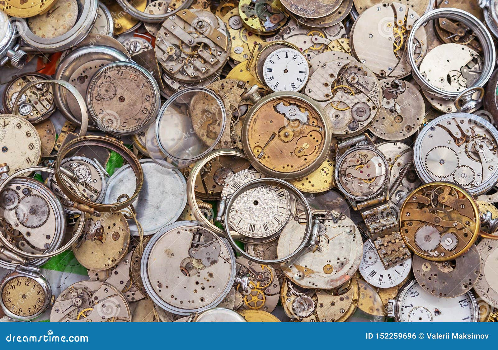 Antique Watches of Different Shapes and Sizes. Background with Vintage ...