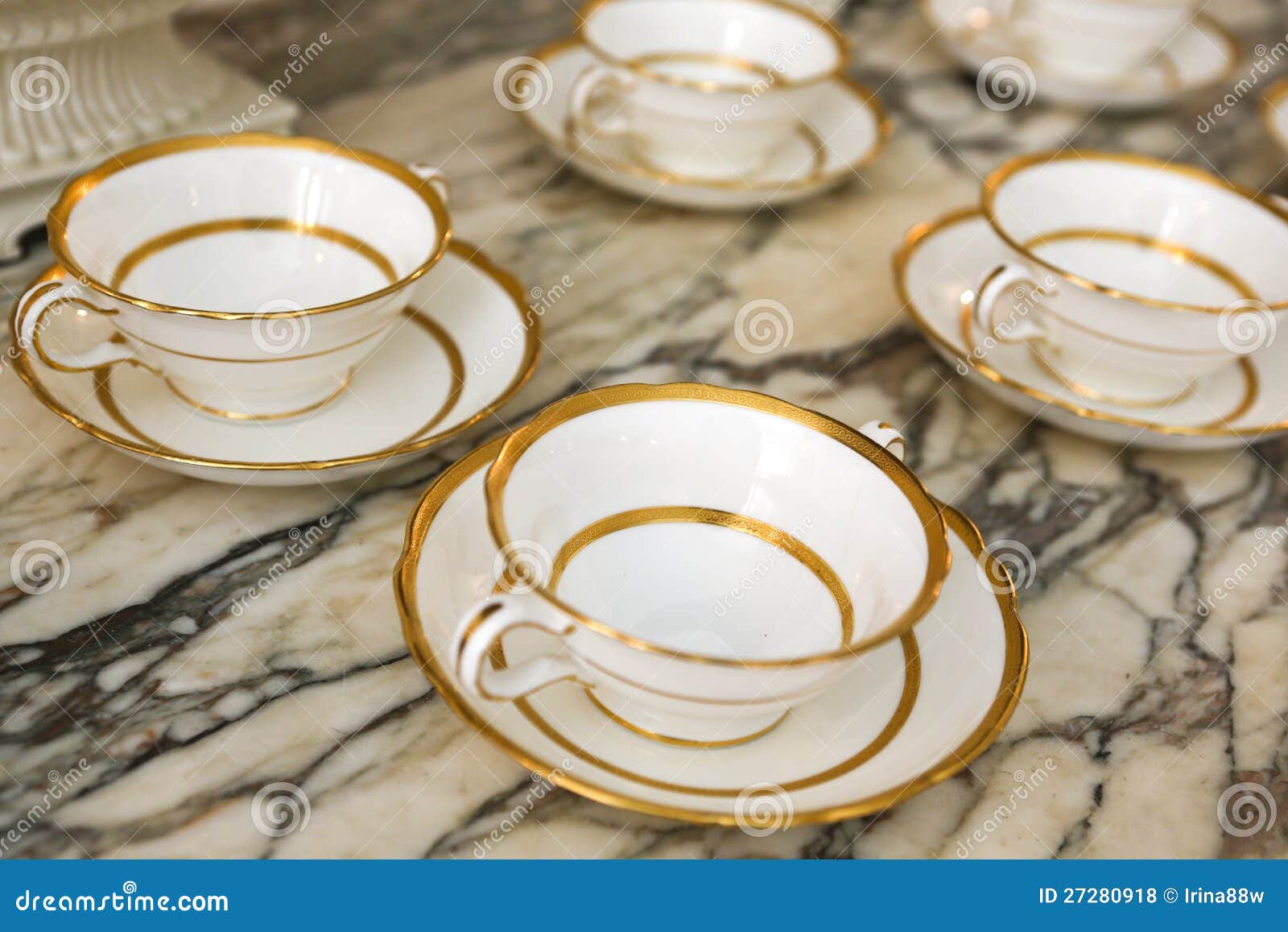 Antique White China Cups with Plates. Stock Photo - Image of china ...