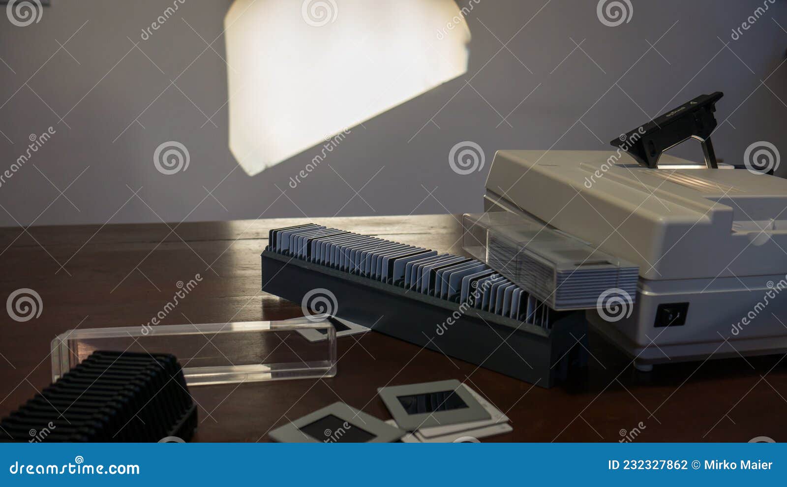 Antique White Slide Projector Seen from the Side, from Above with the ...