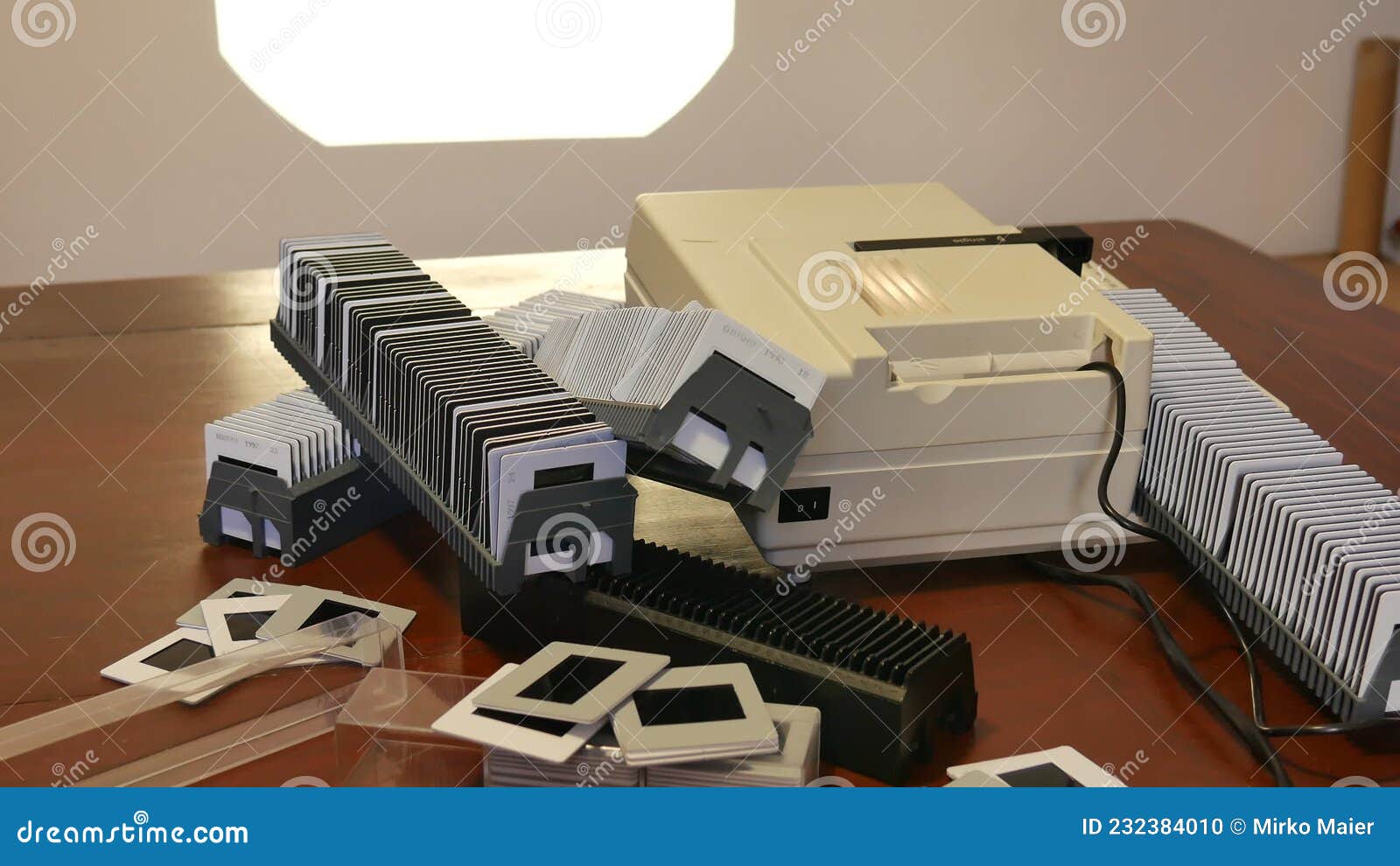 Antique White Slide Projector Seen from the Side, from Above with the ...