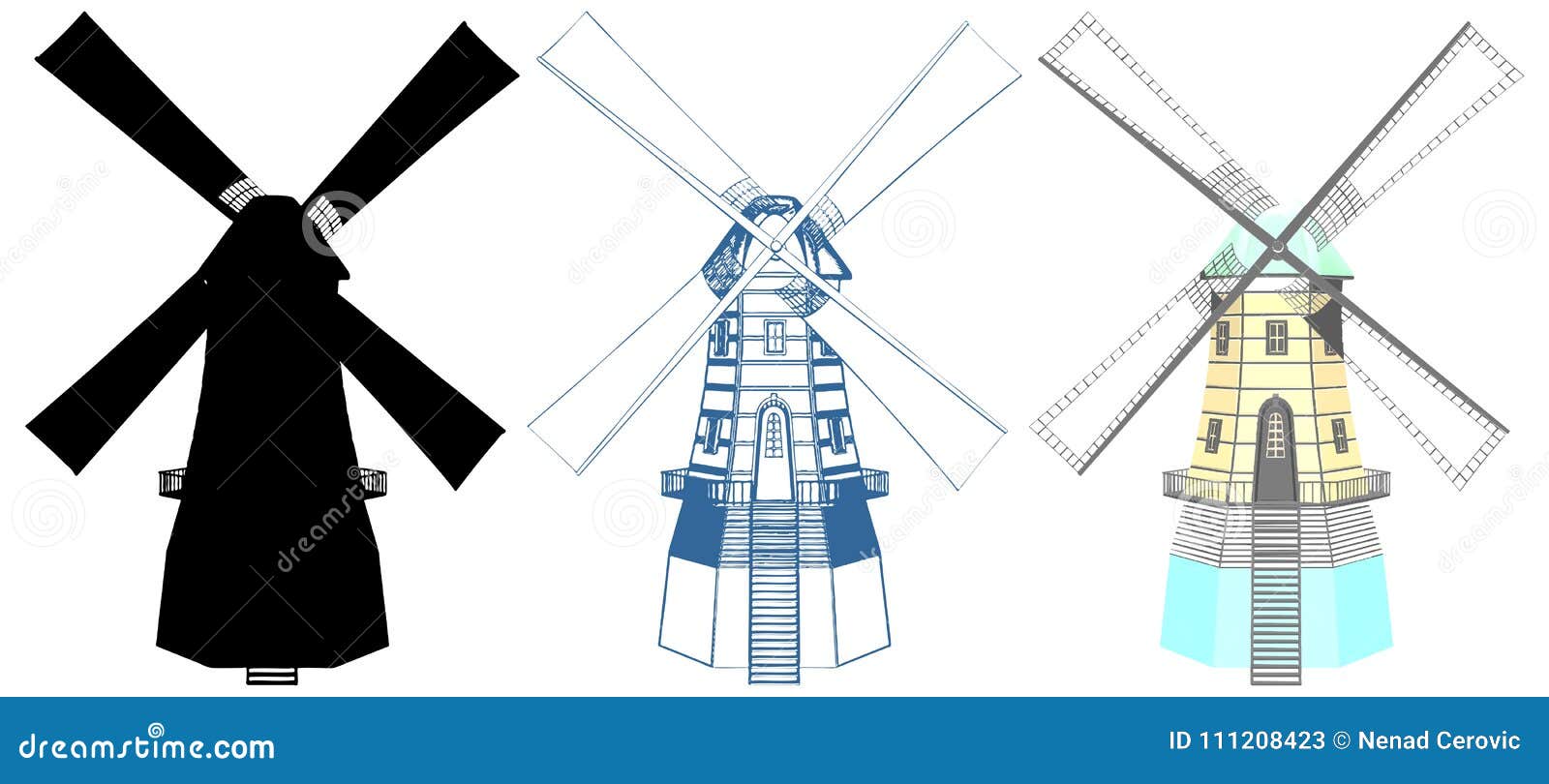 Antique Windmill Vector Illustration Stock Vector - Illustration of ...