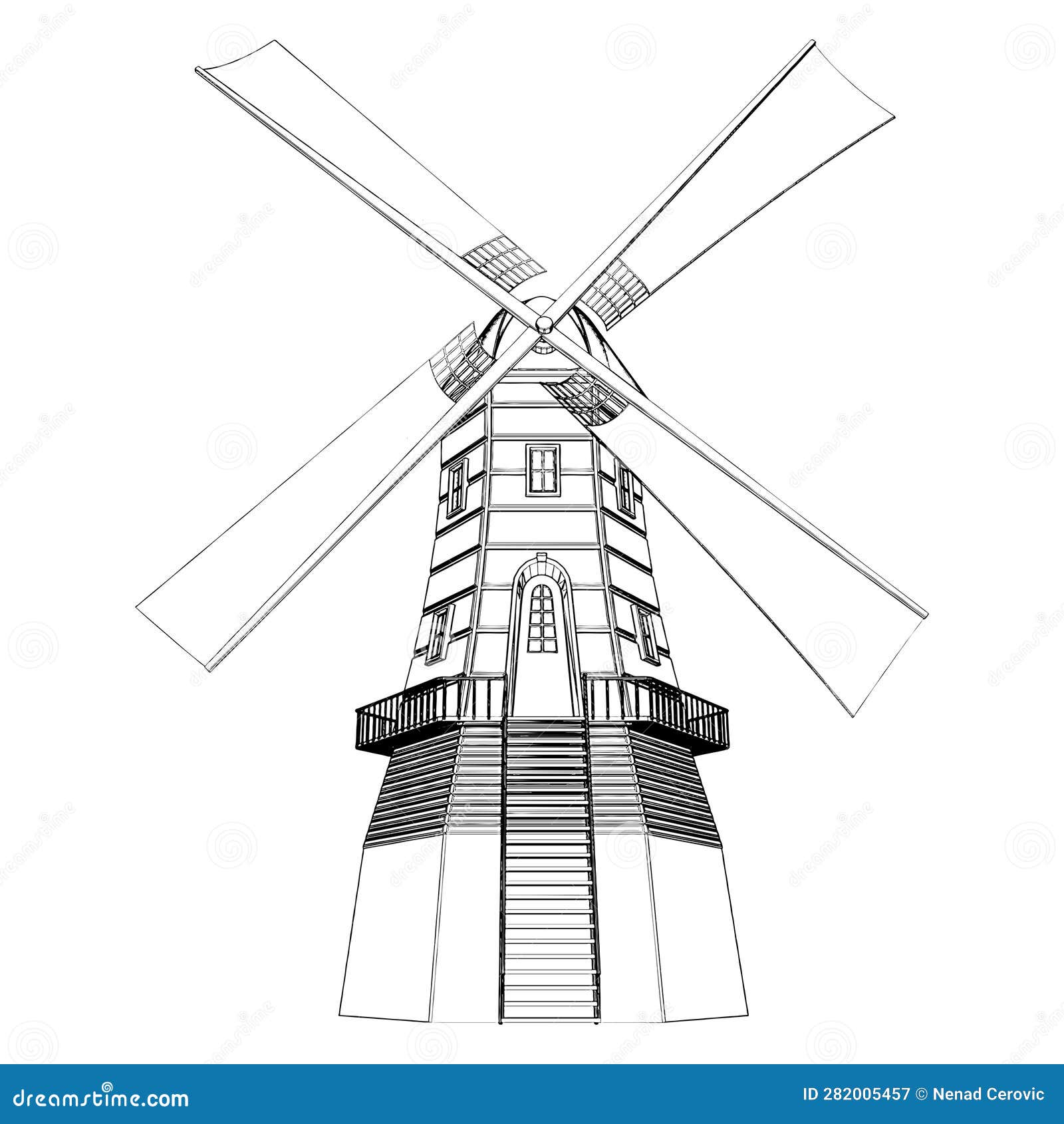 Antique Windmill Vector. Illustration Isolated on White Background Stock Vector - Illustration ...
