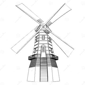 Antique Windmill Vector. Illustration Isolated on White Background ...