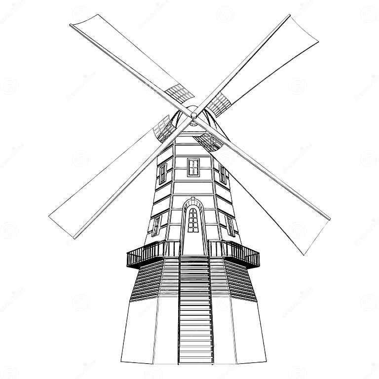 Antique Windmill Vector. Illustration Isolated on White Background ...