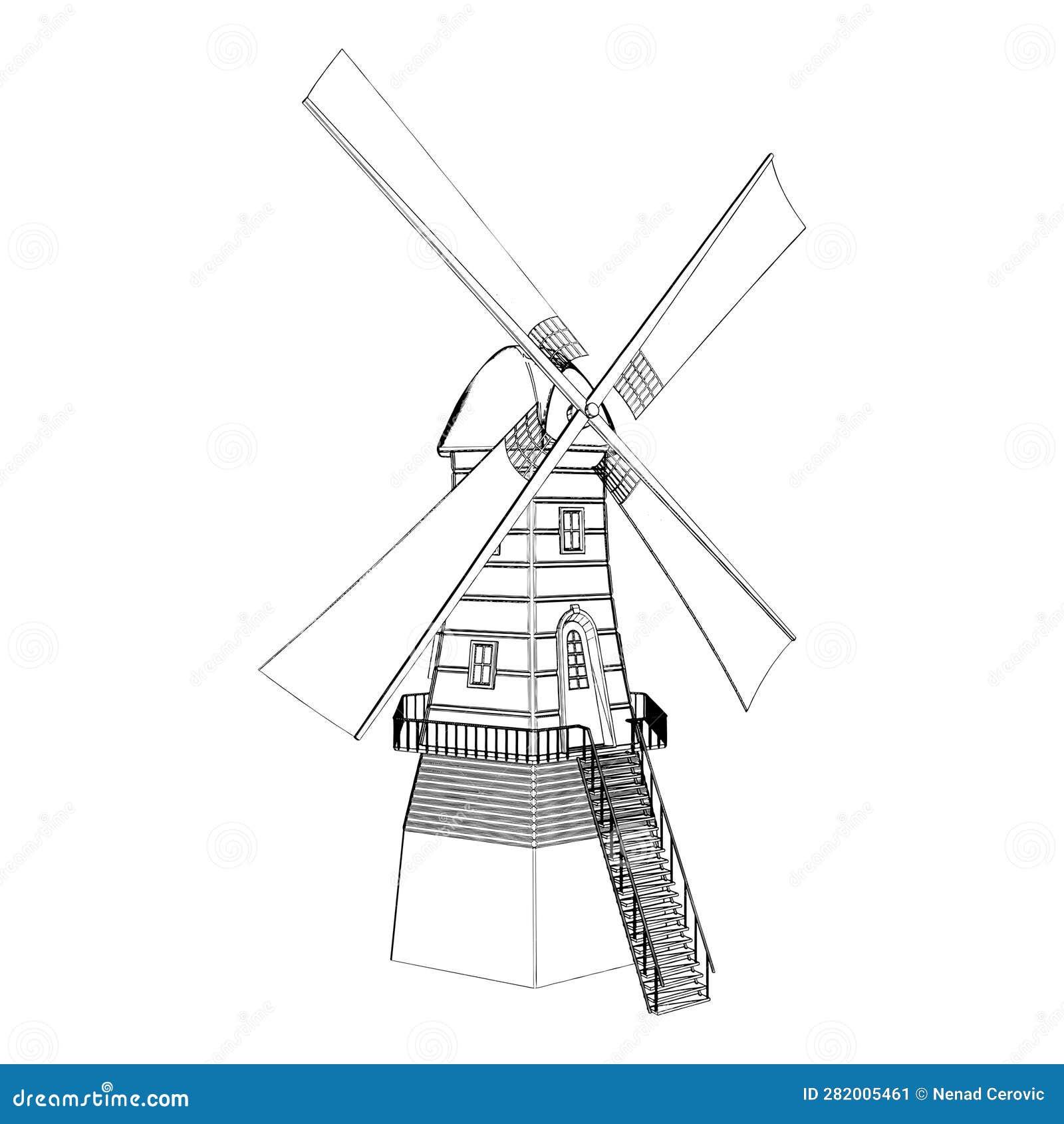 Antique Windmill Vector. Illustration Isolated on White Background ...