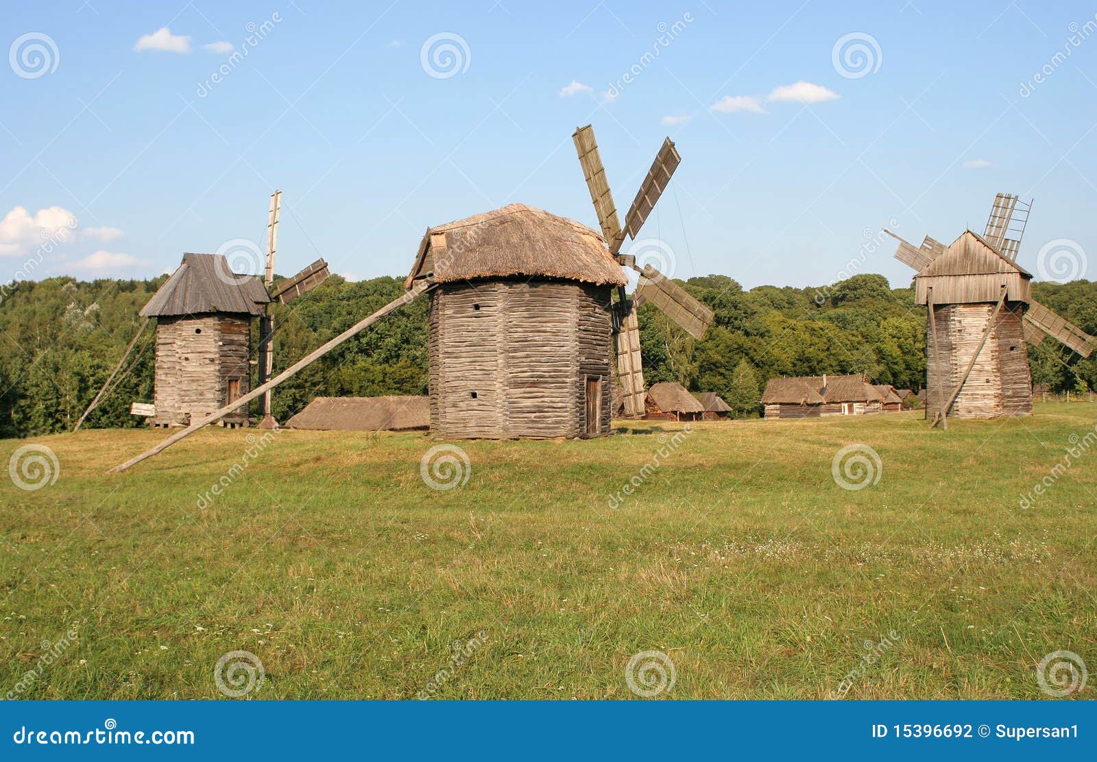 Antique Windmills in the Countryside Stock Photo - Image of building ...