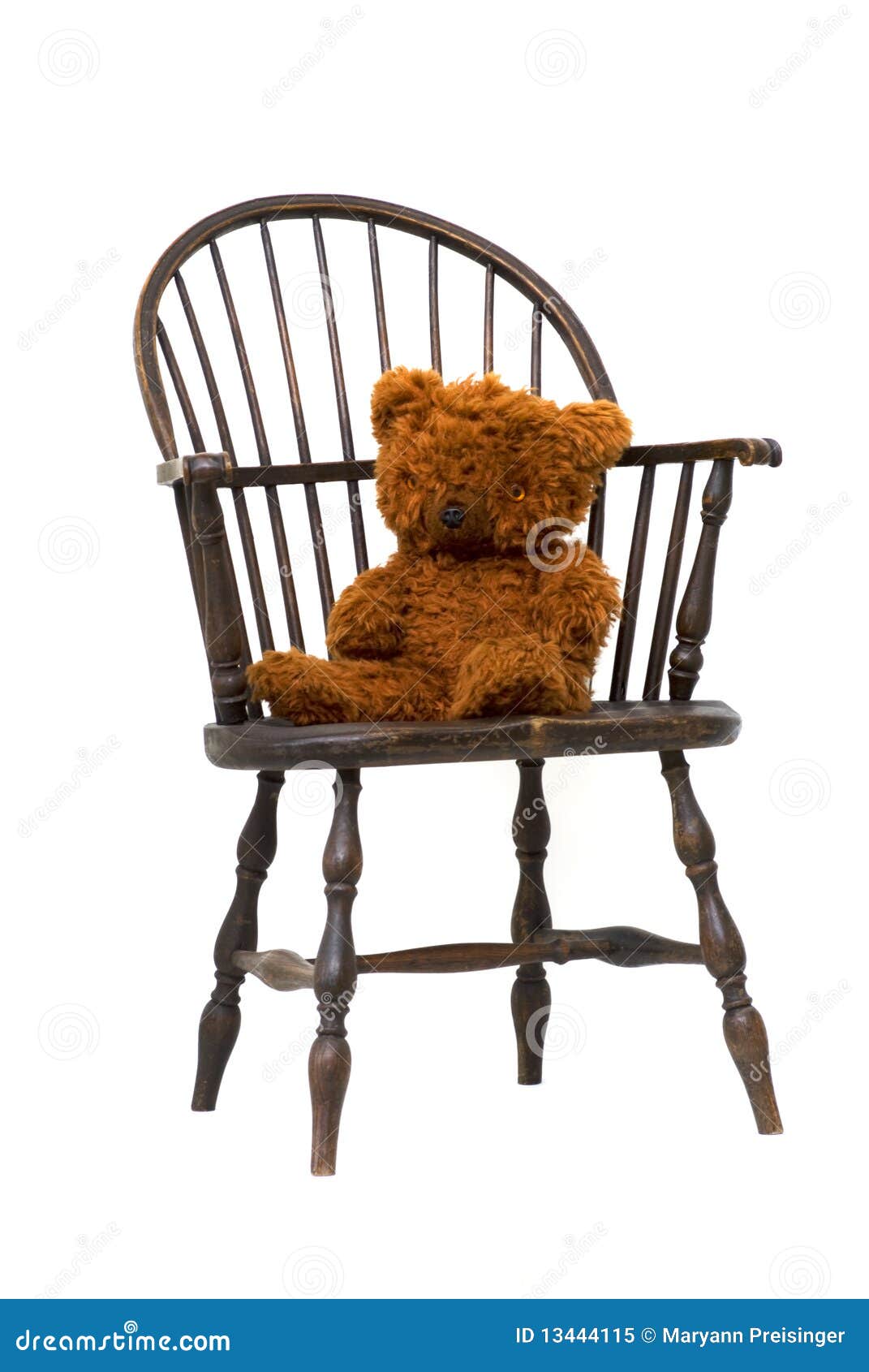 Antique Windsor Chair with Teddy Bear Isolated Stock Image - Image of ...