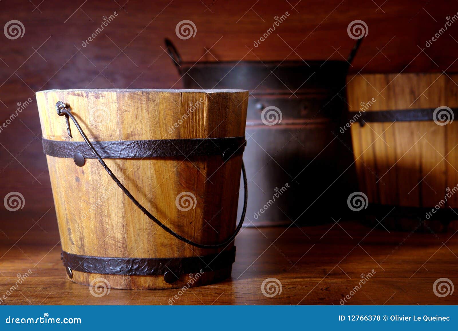 Antique Wood Bucket and Old Containers Stock Photo - Image of ...