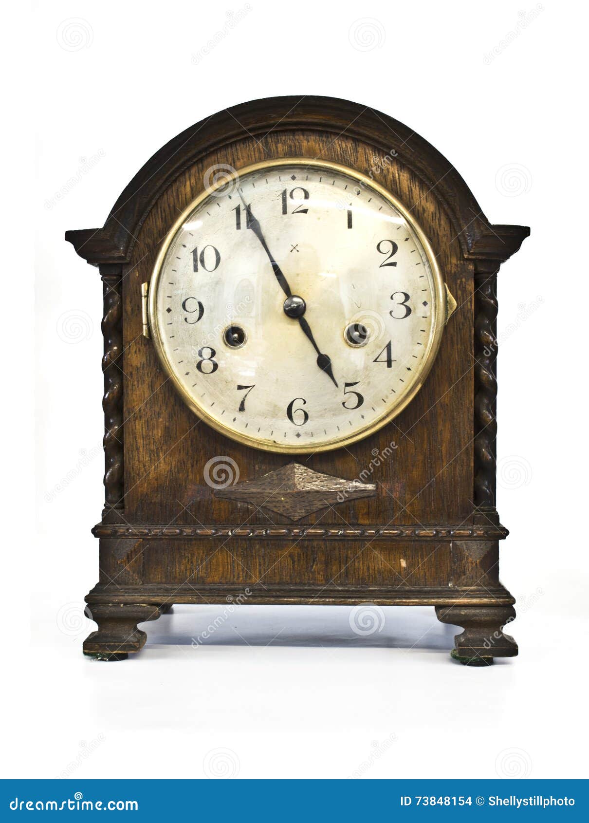 Antique Wooden Clock on White Background Stock Photo - Image of time ...
