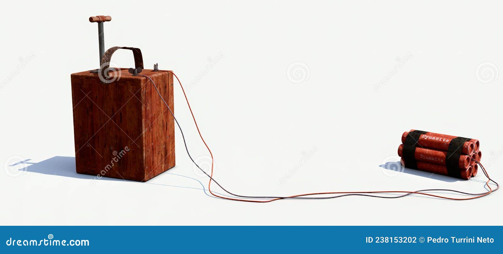 Antique Wooden Dynamite Detonator Wired into Dynamite Explosives. 3D ...