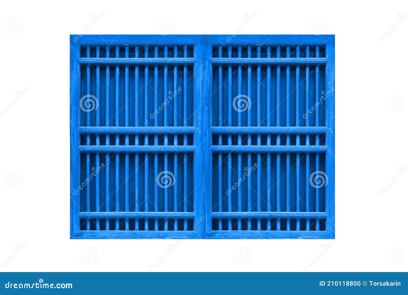 Wooden Window Frames with Blue Bars Isolated on a White Blackground ...