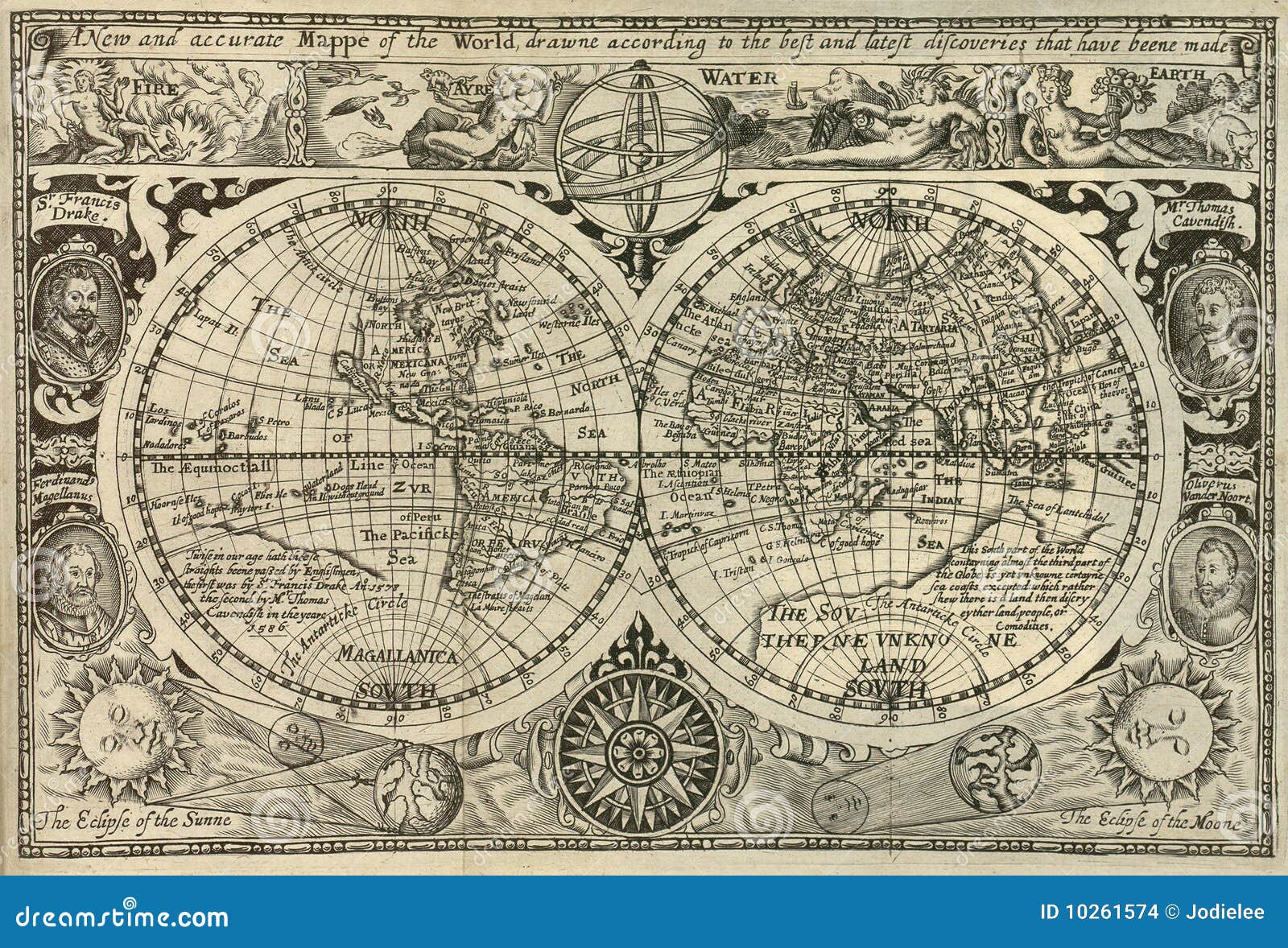 Antique world map stock illustration. Illustration of land - 10261574
