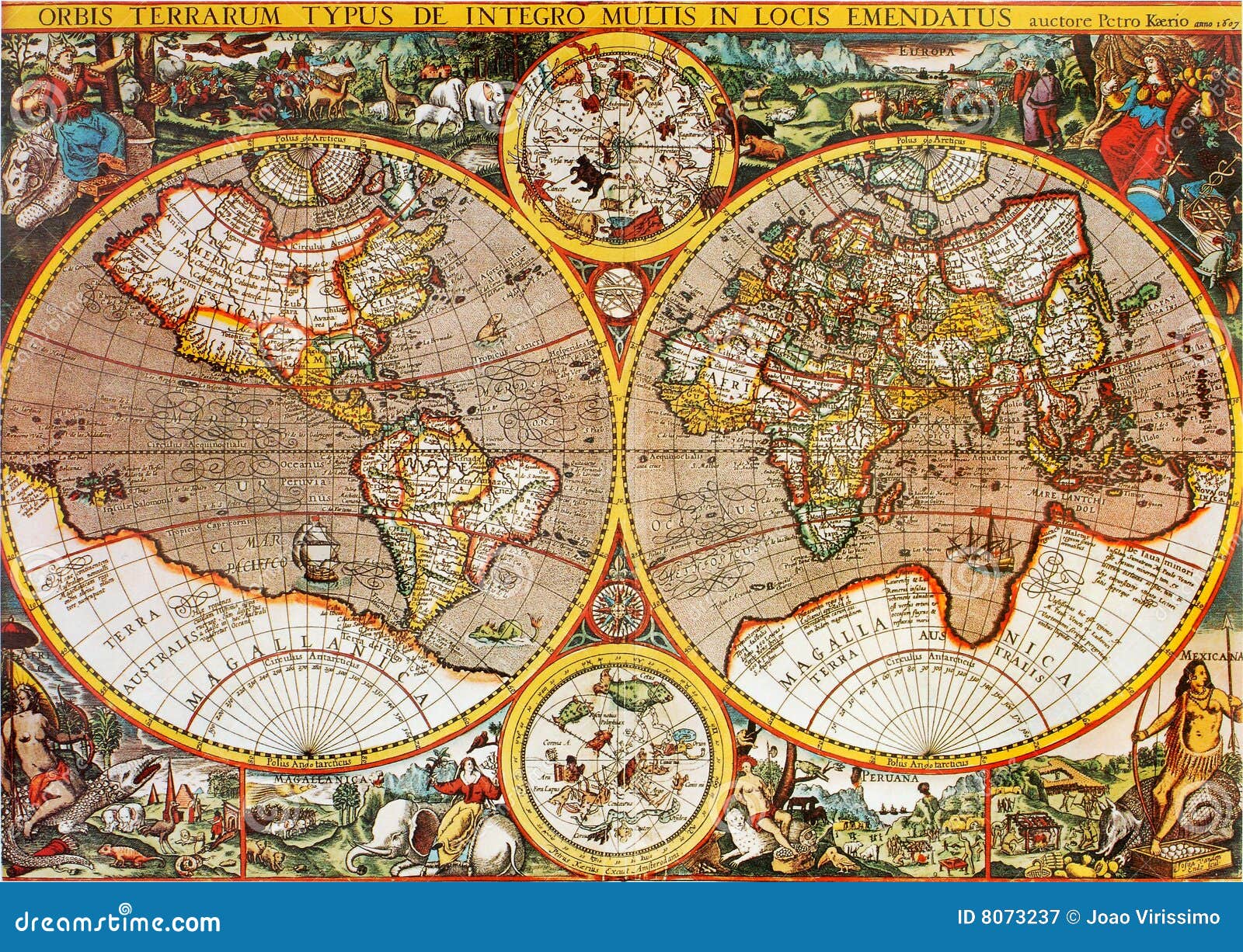 Antique World Map stock image. Image of earth, colorful - 8073237