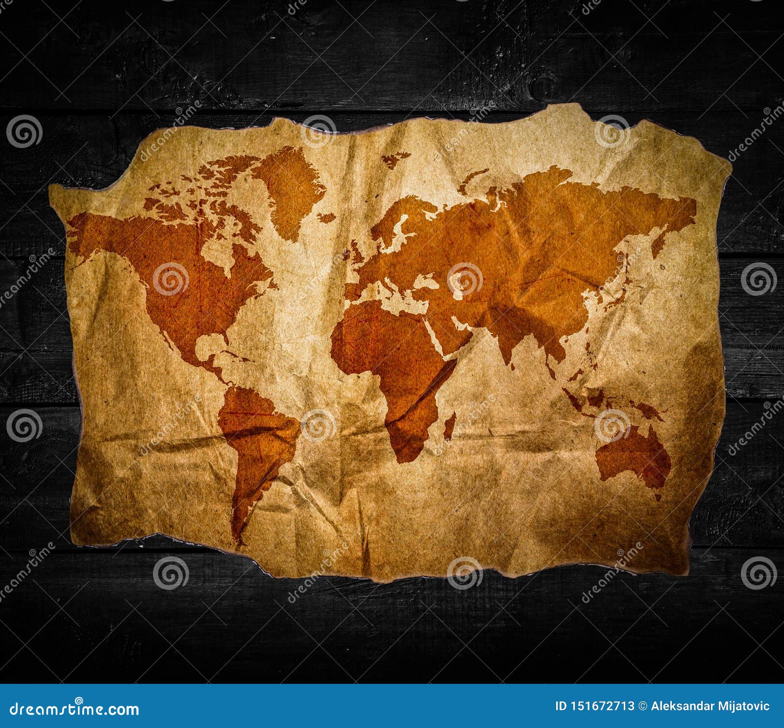 Antique World Map in Black Wooden Background Stock Image - Image of ...