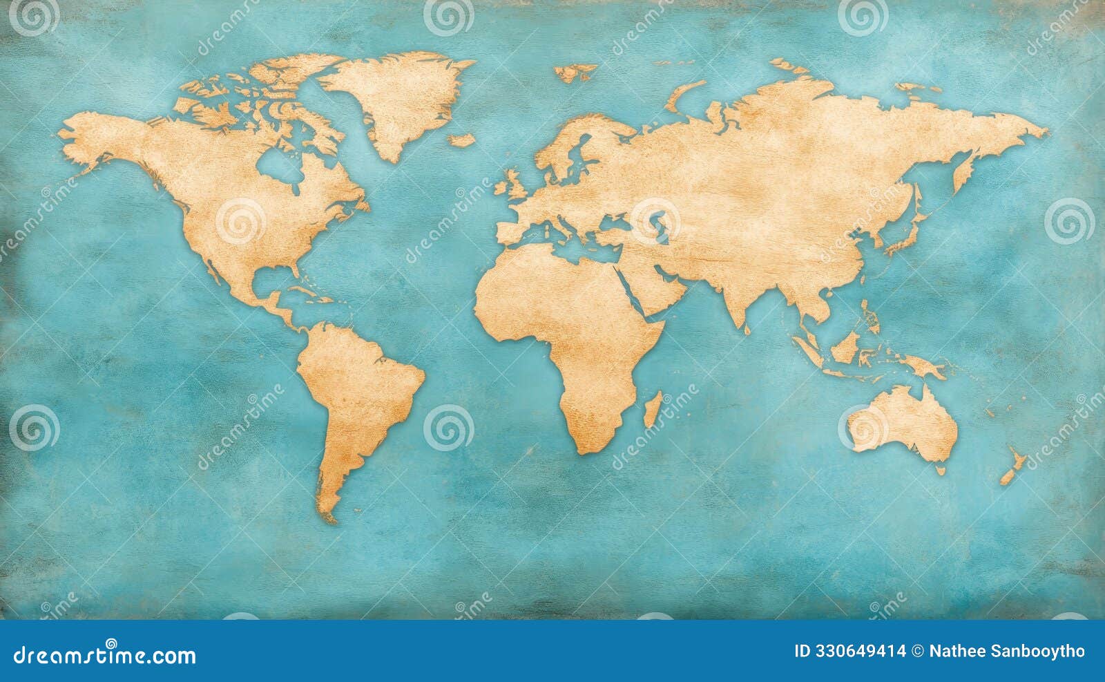 Antique World Map on a Distressed Blue Background Stock Illustration ...
