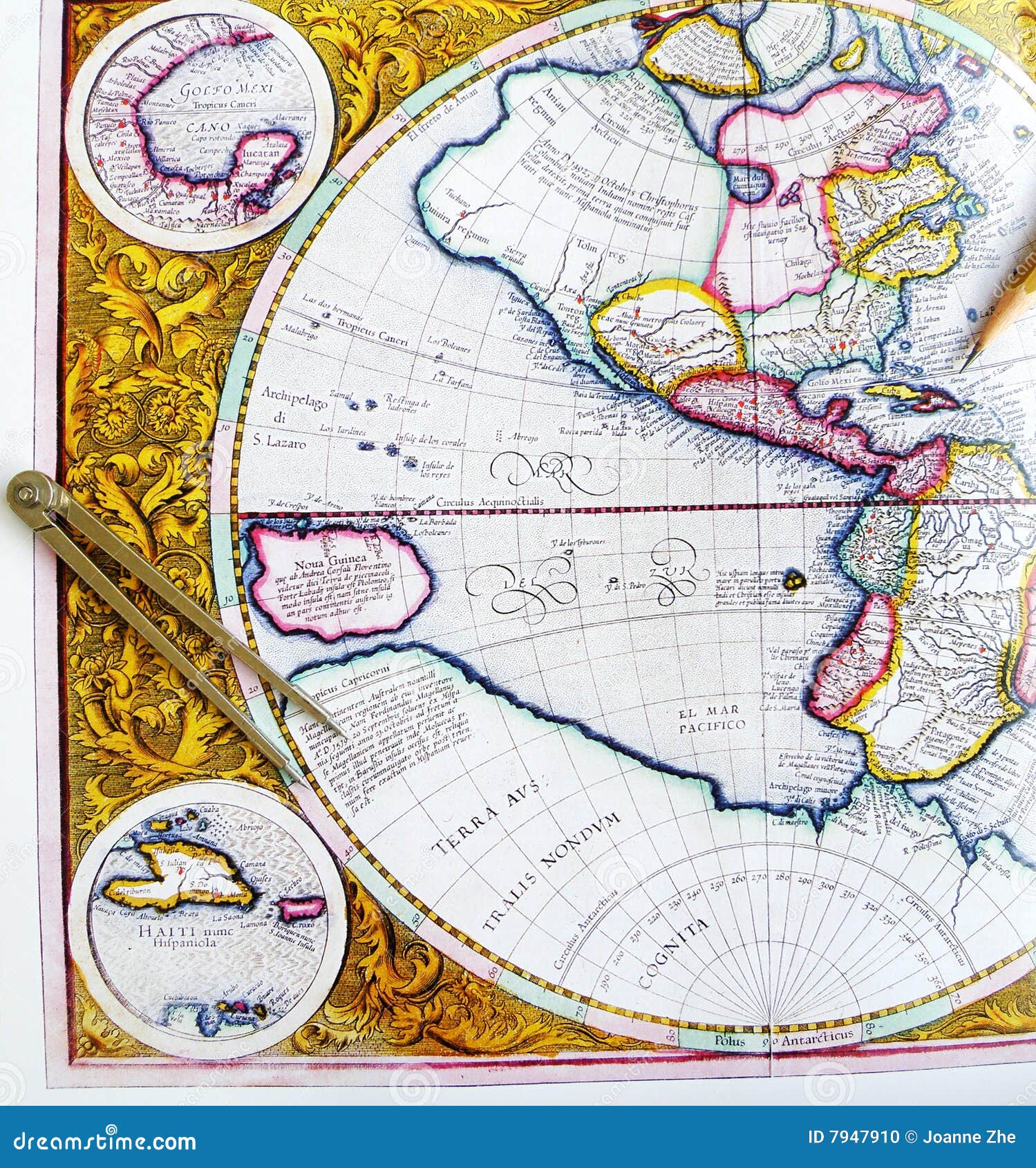 Antique World Map with Divider Stock Photo - Image of arctica, circle ...