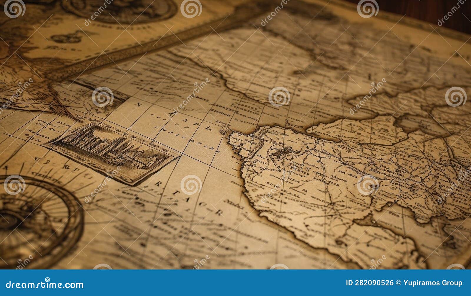 Antique World Map on Stained Paper, Selective Focus, Exploration ...