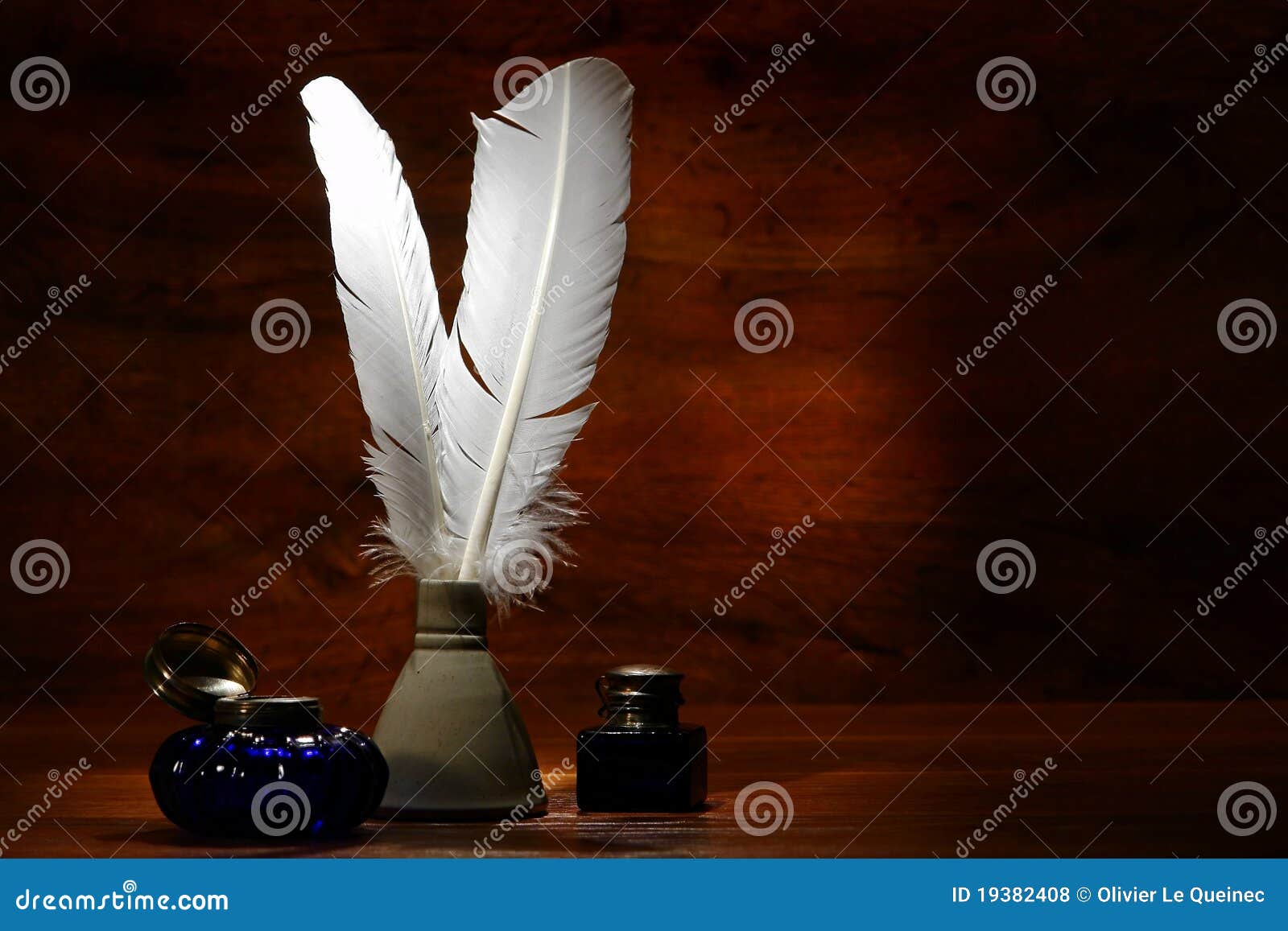 Antique Writing Feather Quills and Old Inkwells Stock Photo - Image of ...