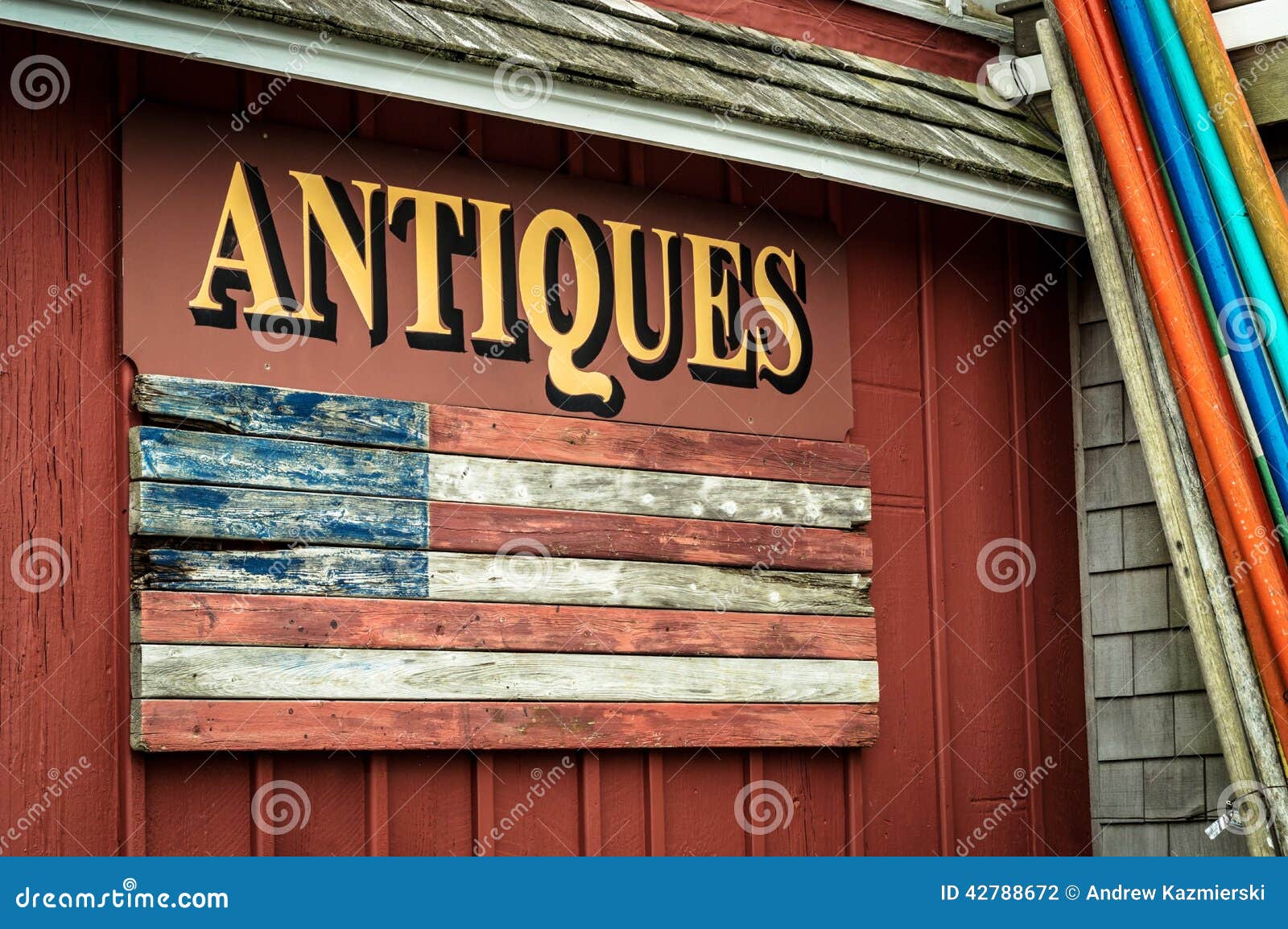 Antiques Sign stock photo. Image of shingles, shop, flag - 42788672