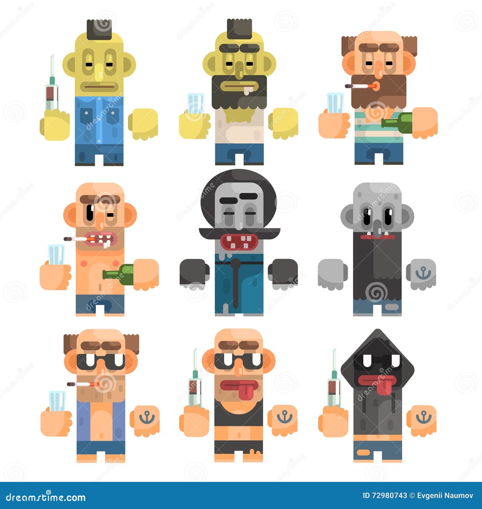 Antisocial People Icon Set Cartoon Vector | CartoonDealer.com #72980743