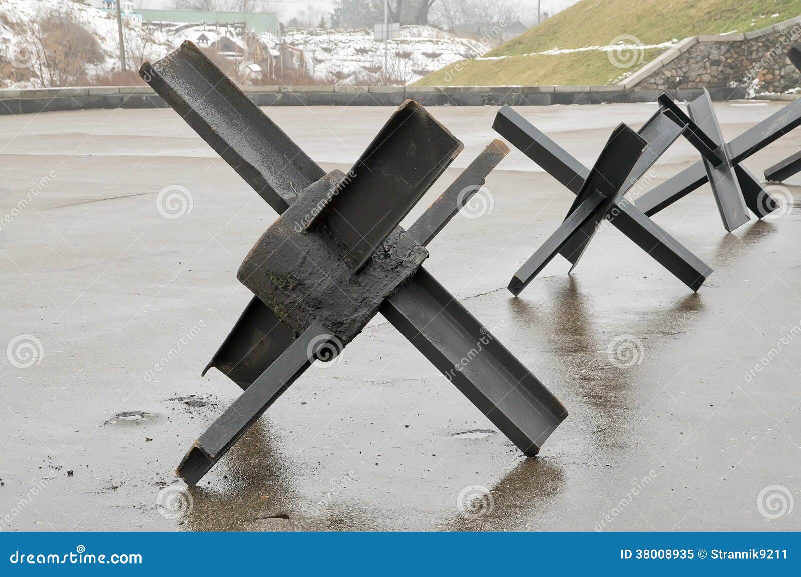Antitank defense. stock image. Image of barriers, hedgehog - 38008935