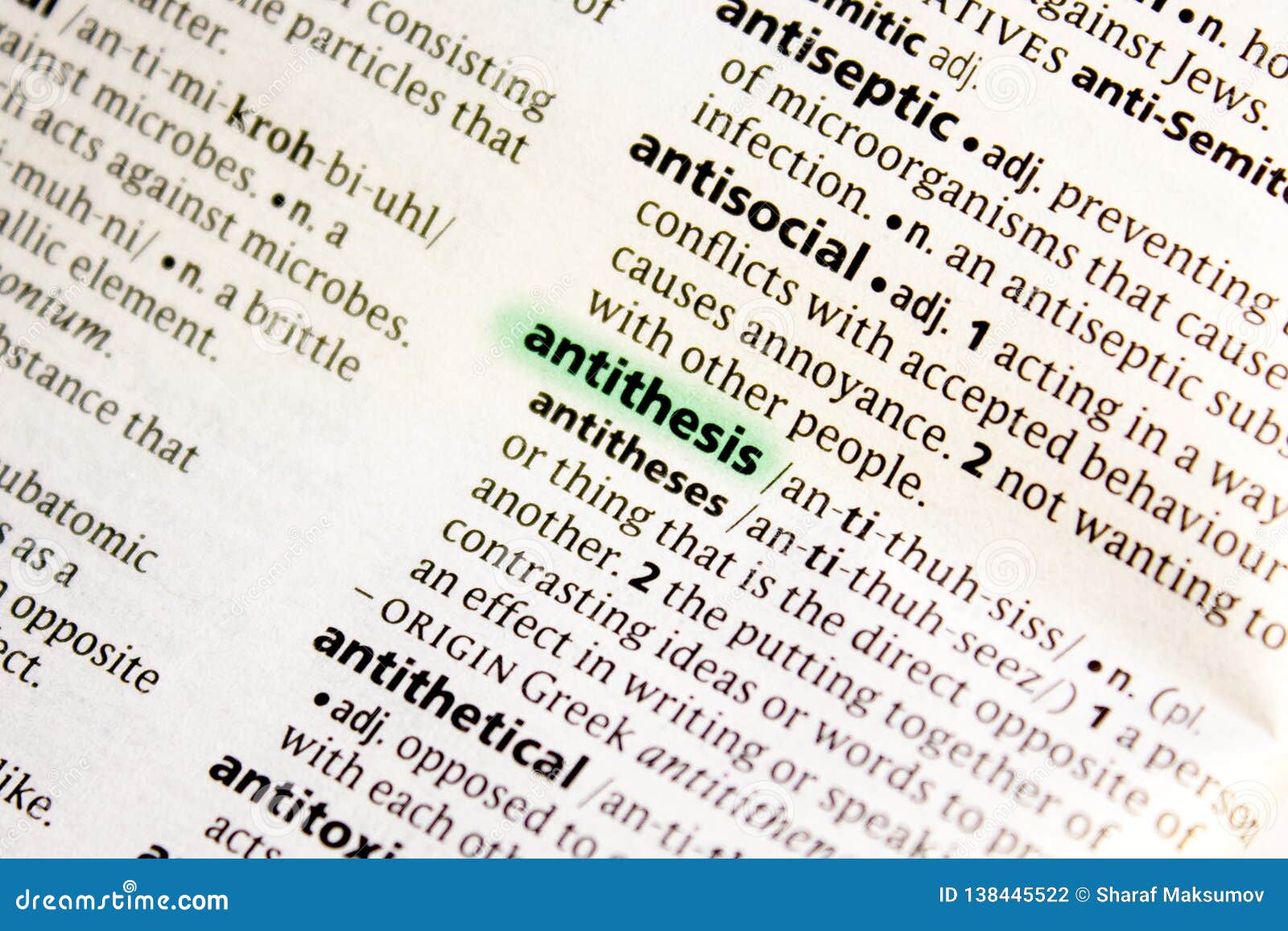Antithesis Word or Phrase in a Dictionary Stock Photo - Image of white ...