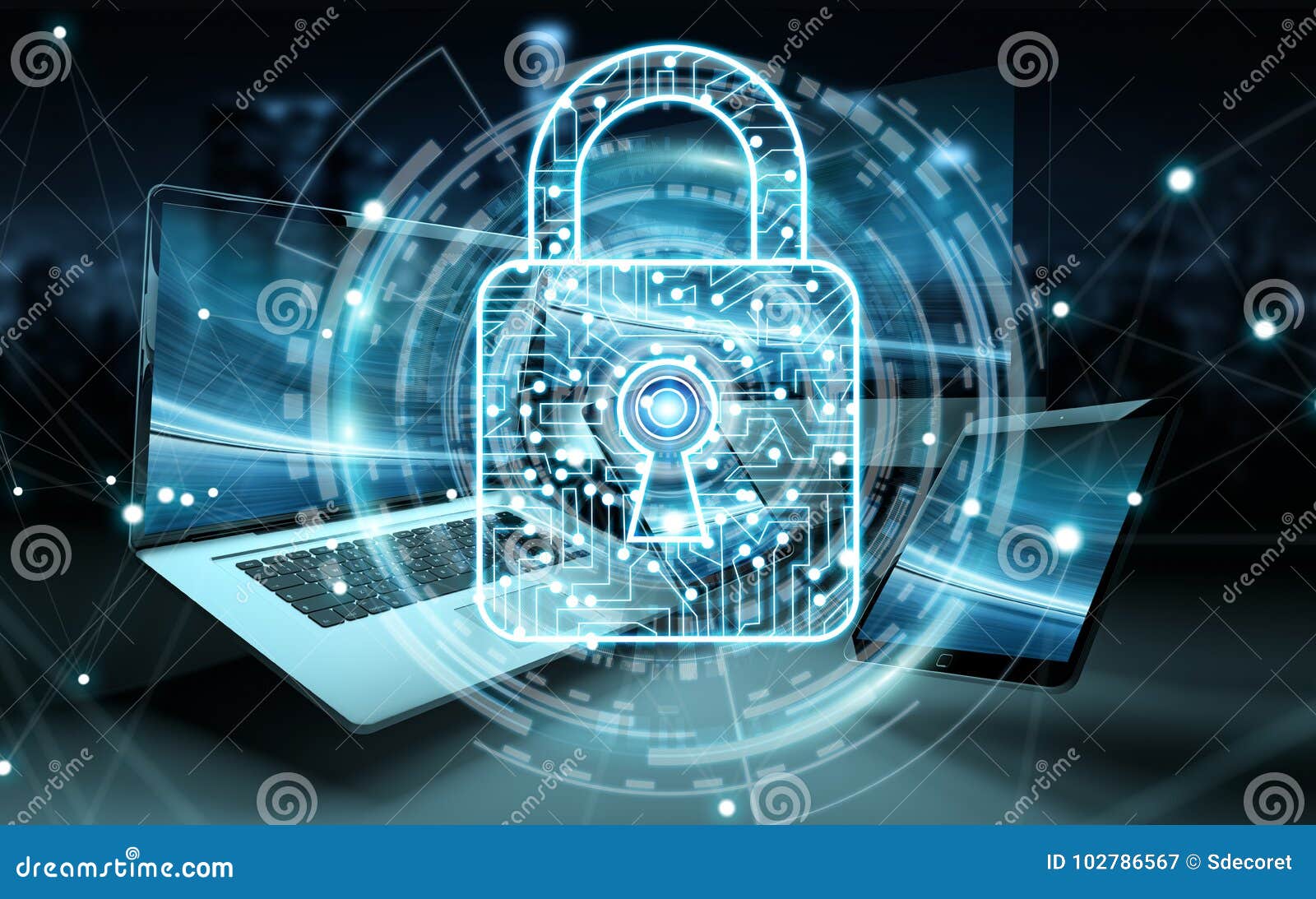 Antivirus Interface Over Modern Tech Devices 3D Rendering Stock ...