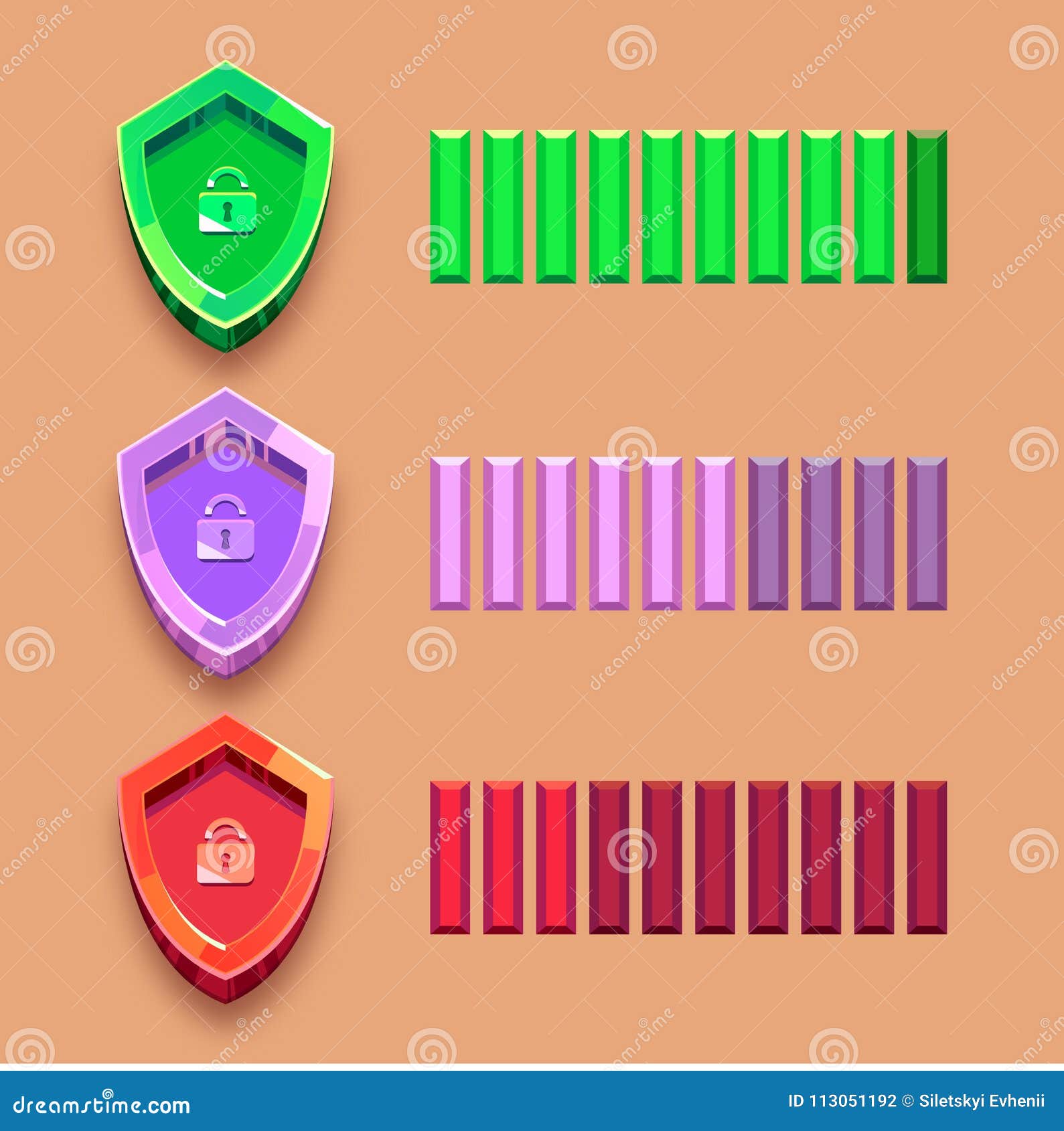 Antivirus for Programs, a Set of Bright Shields with a Lock Inside and ...