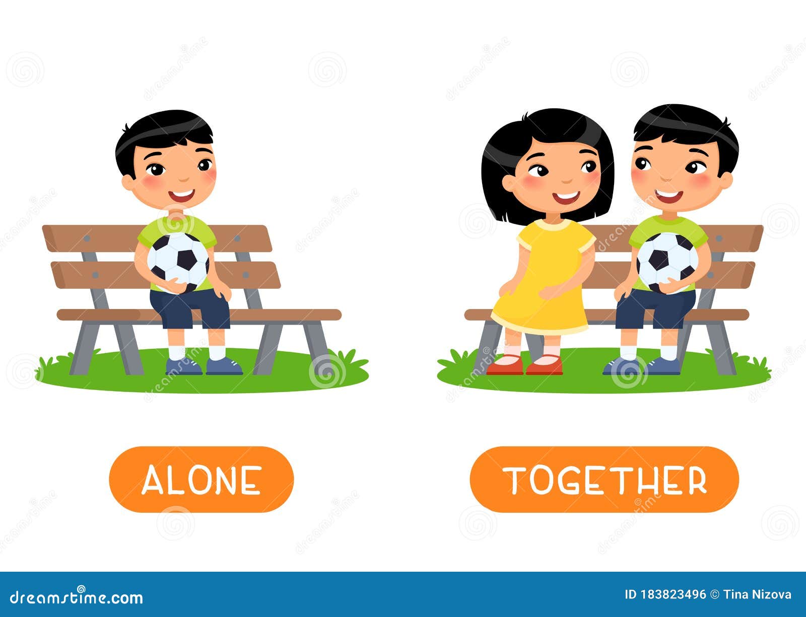Antonyms Concept, ALONE and TOGETHER. Educational Word Card with ... Antonyms Concept, ALONE and TOGETHER. Educational Word Card with ...