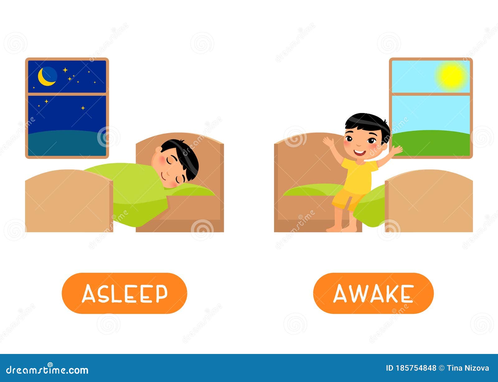 Antonyms Concept, ASLEEP and AWAKE. Educational Word Card with ... Antonyms Concept, ASLEEP and AWAKE. Educational Word Card with ...