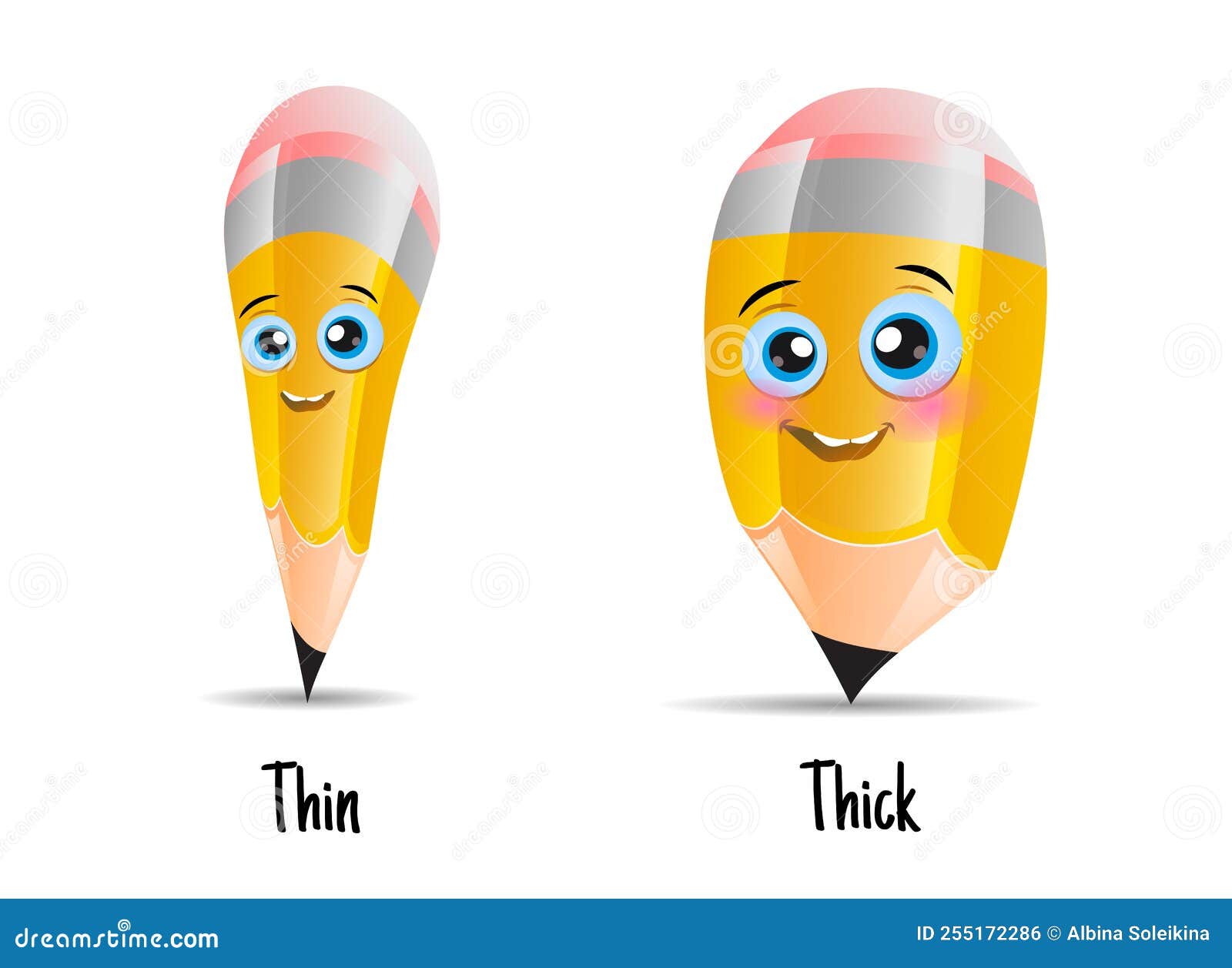 Antonyms Concept, Thick, Thin. Educational Flash Card with Yellow ...