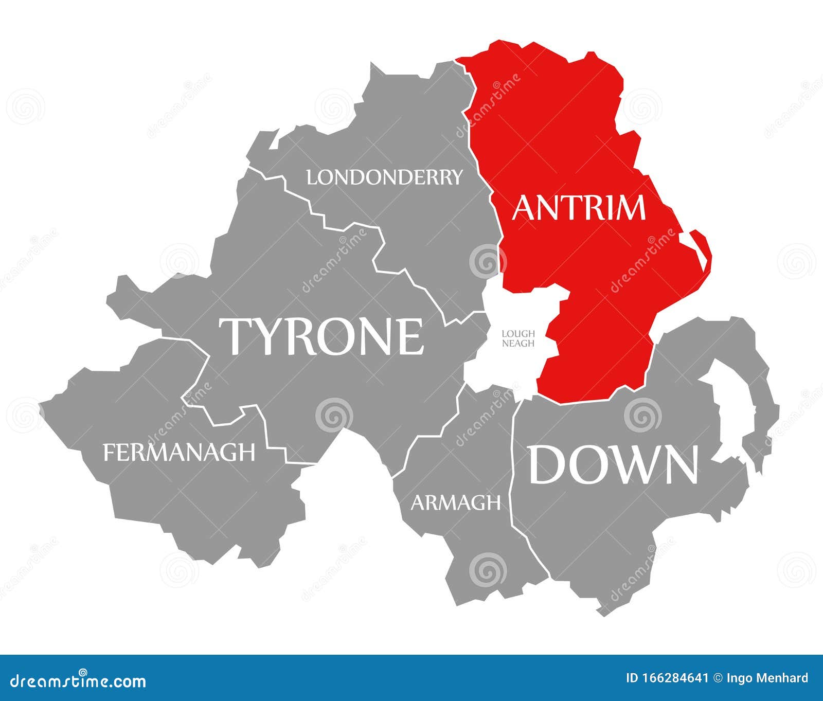 Antrim Red Highlighted in Map of Northern Ireland Stock Illustration ...