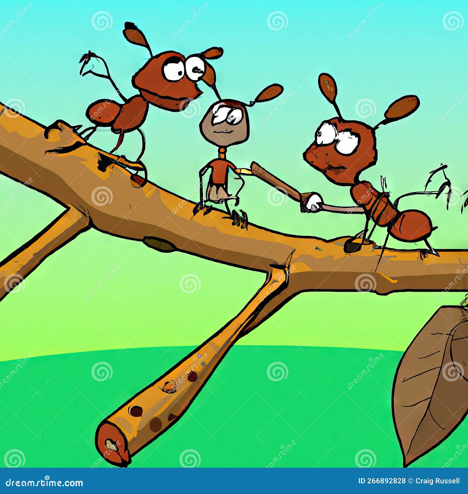 Ants on a branch cartoon stock illustration. Illustration of childish ...
