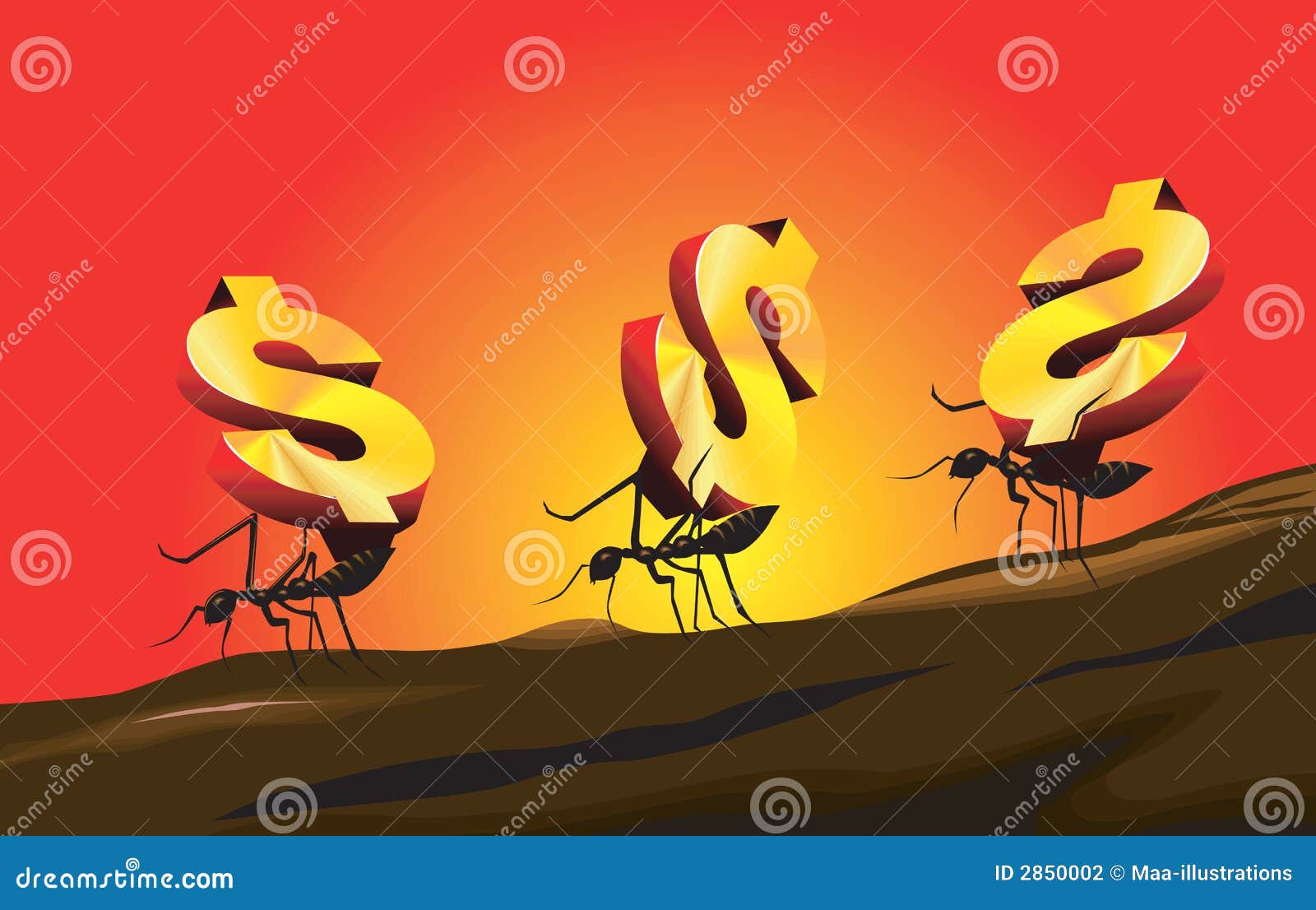 Ants carrying dollar stock vector. Illustration of press - 2850002