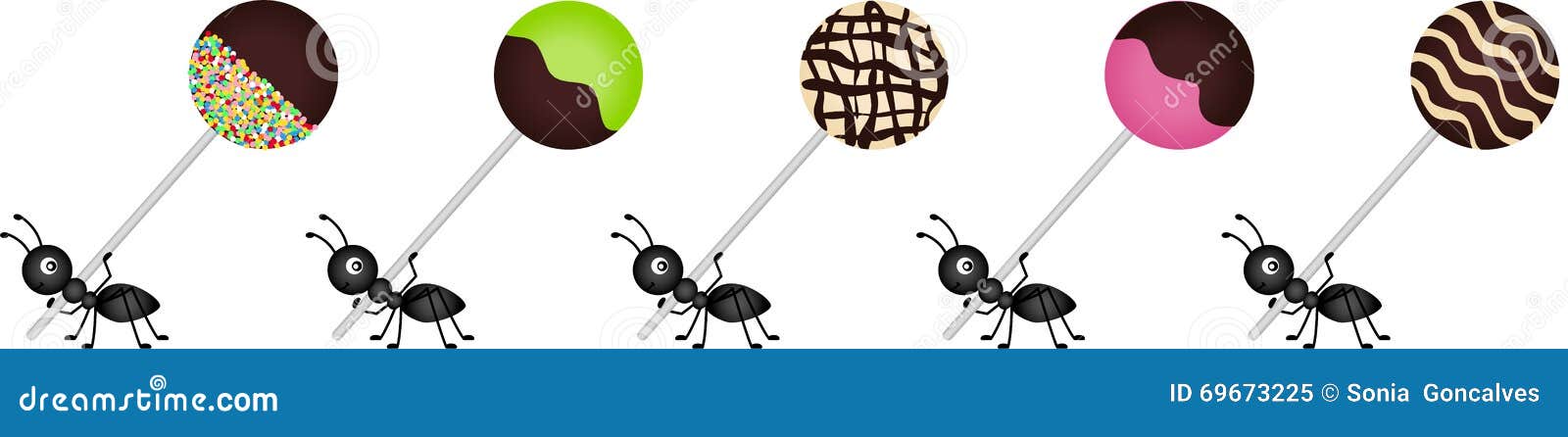 Ants carrying lollipops stock vector. Illustration of scrapbook - 69673225