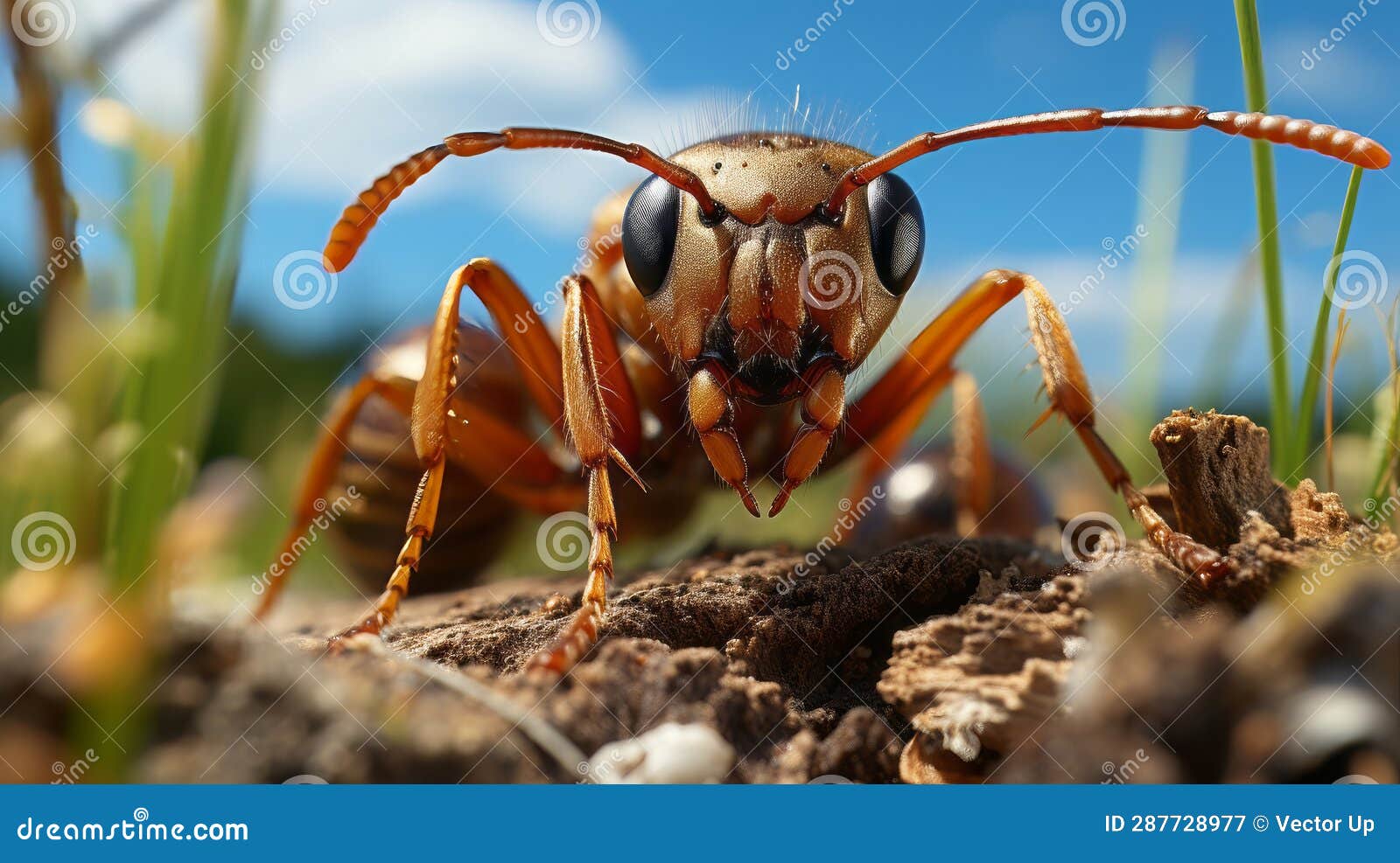 Ants in Closeup Ground View. Generative AI. Stock Illustration ...