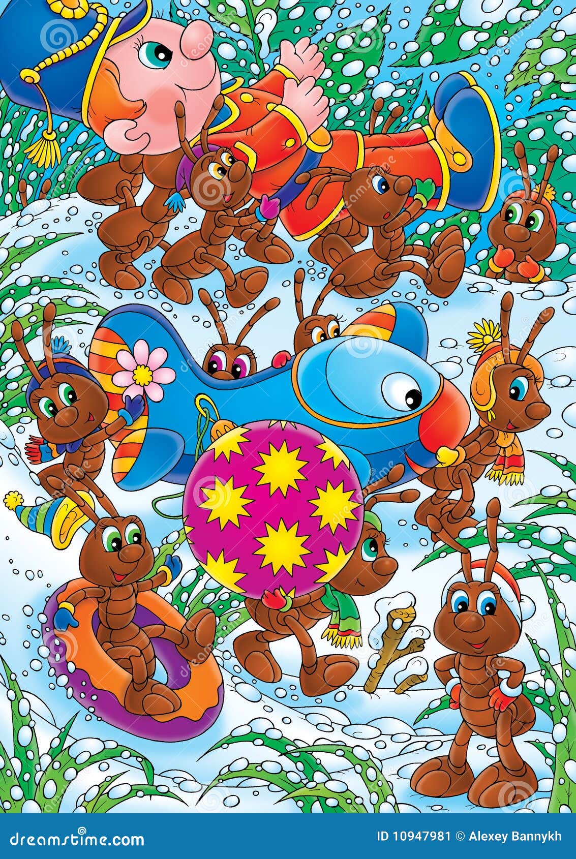 Ants Drag the Christmas Decorations Stock Illustration - Illustration ...
